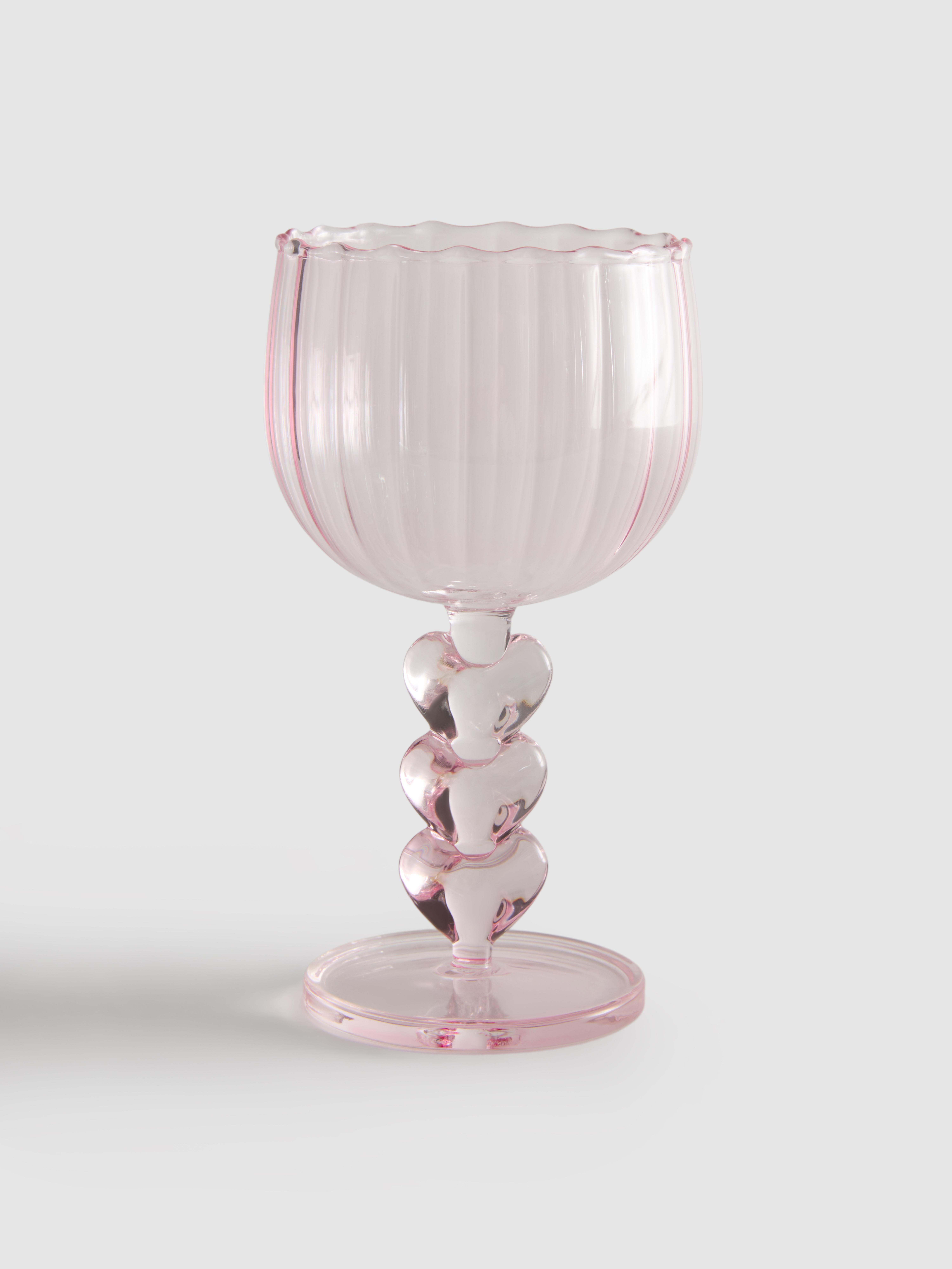 Pink Heart Stem Fluted Wine Glass | Penneys