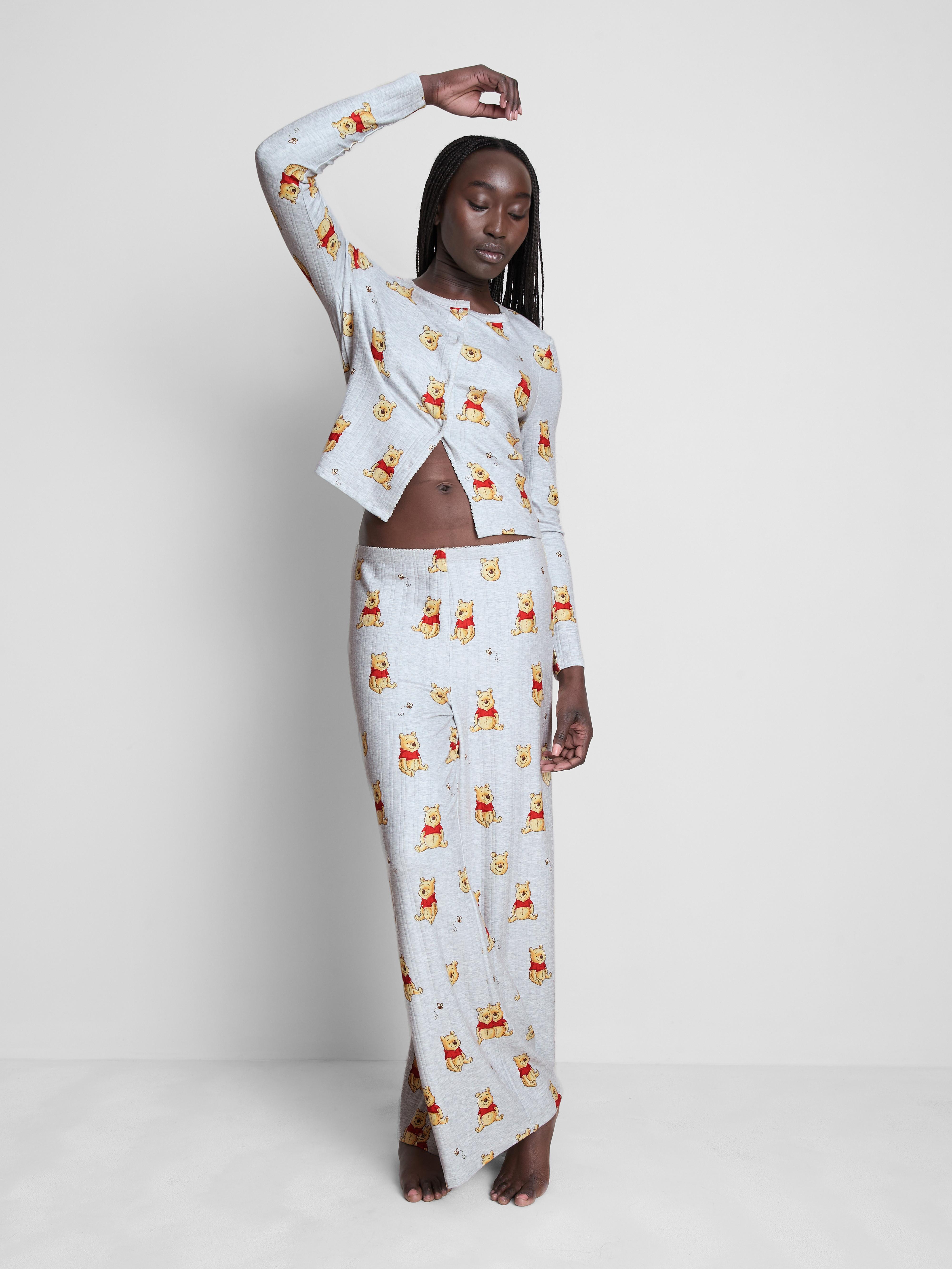 Womens Grey Marl Disney’s Winnie the Pooh Pointelle Button-Up Pyjama ...