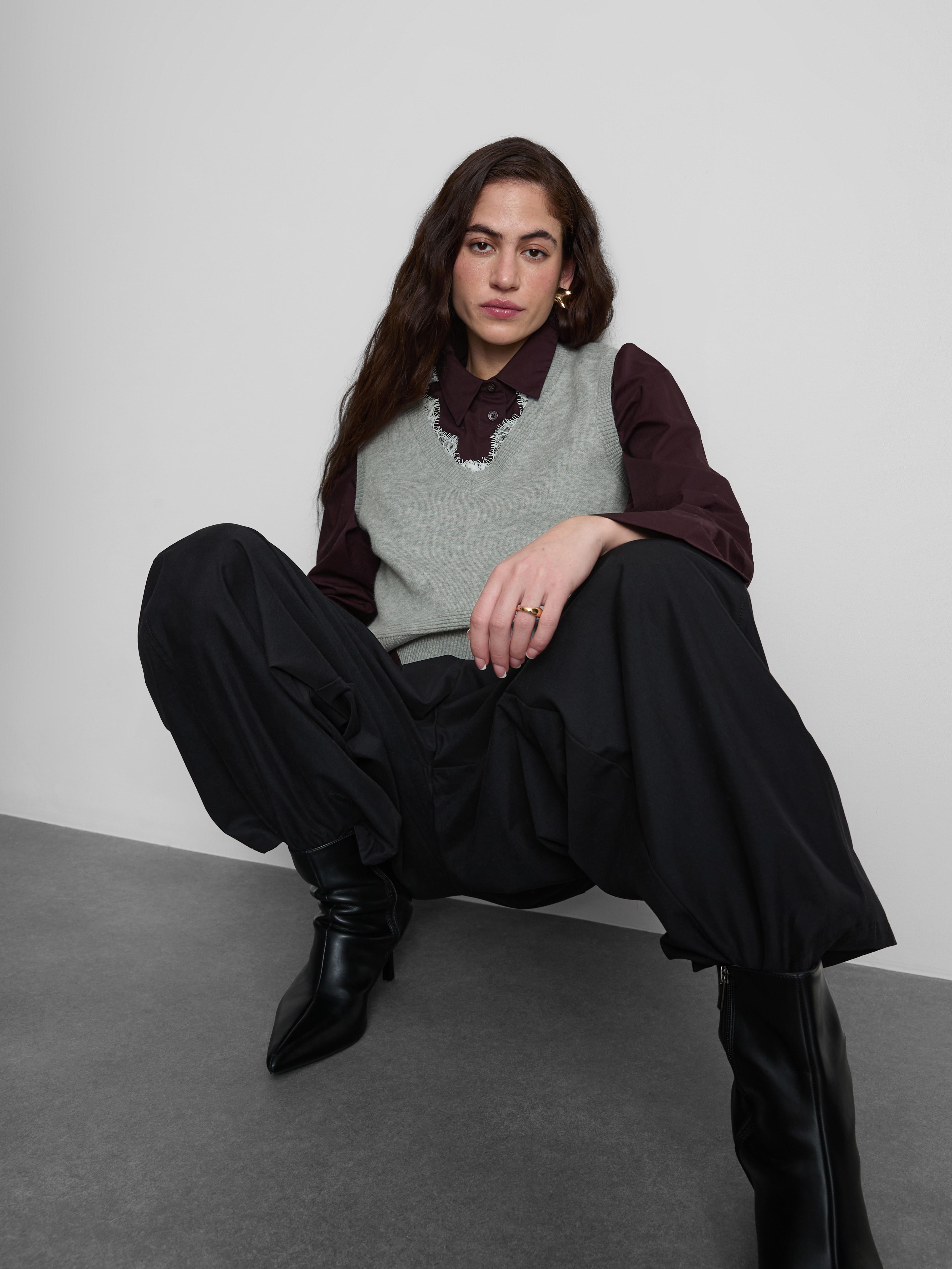 Canotta lavorata a maglia con bordo in pizzo - Grigio - Donna | Primark