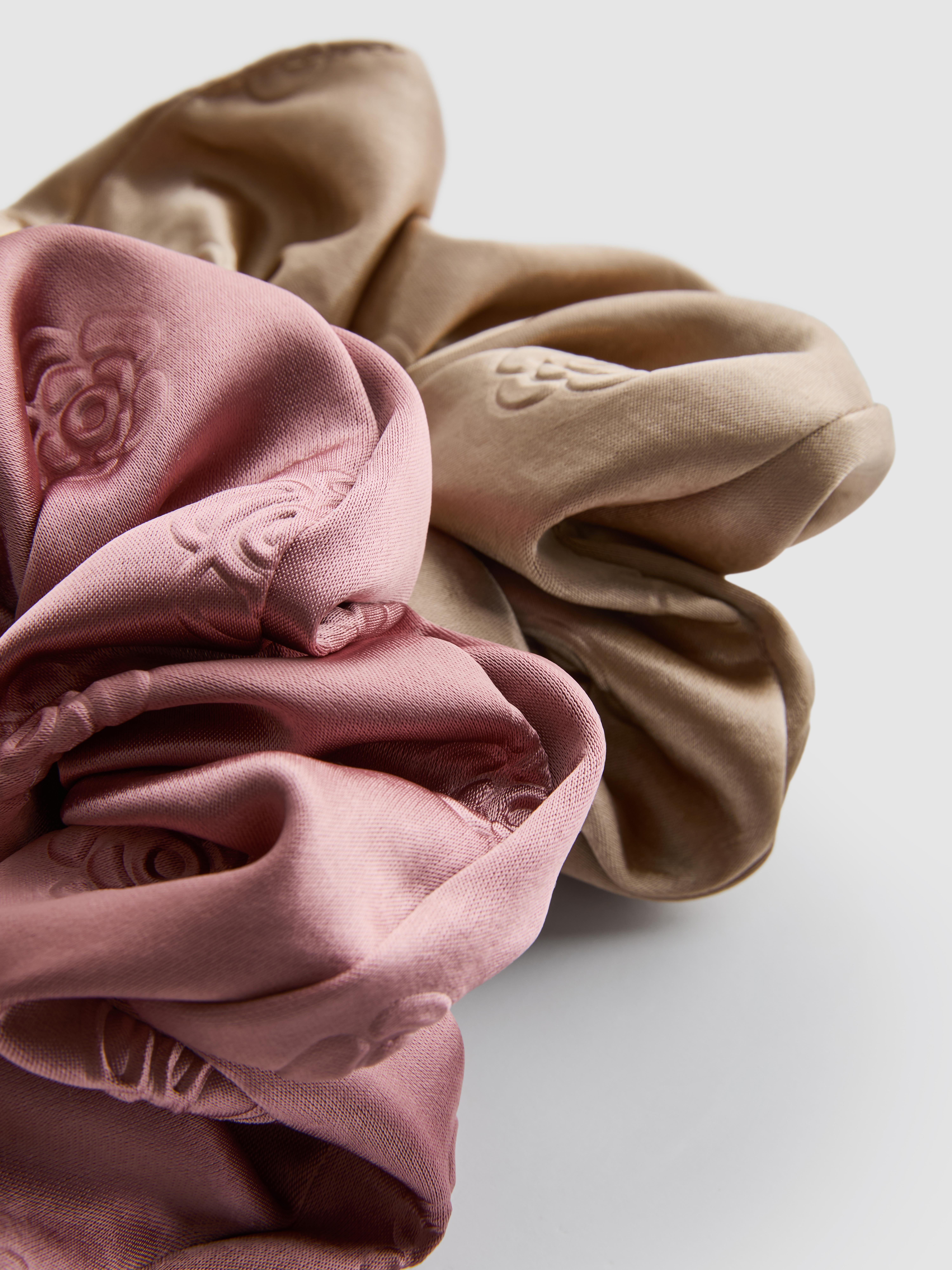 Womens Multi 2pk Rose Flower Embossed Hair Scrunchies | Primark