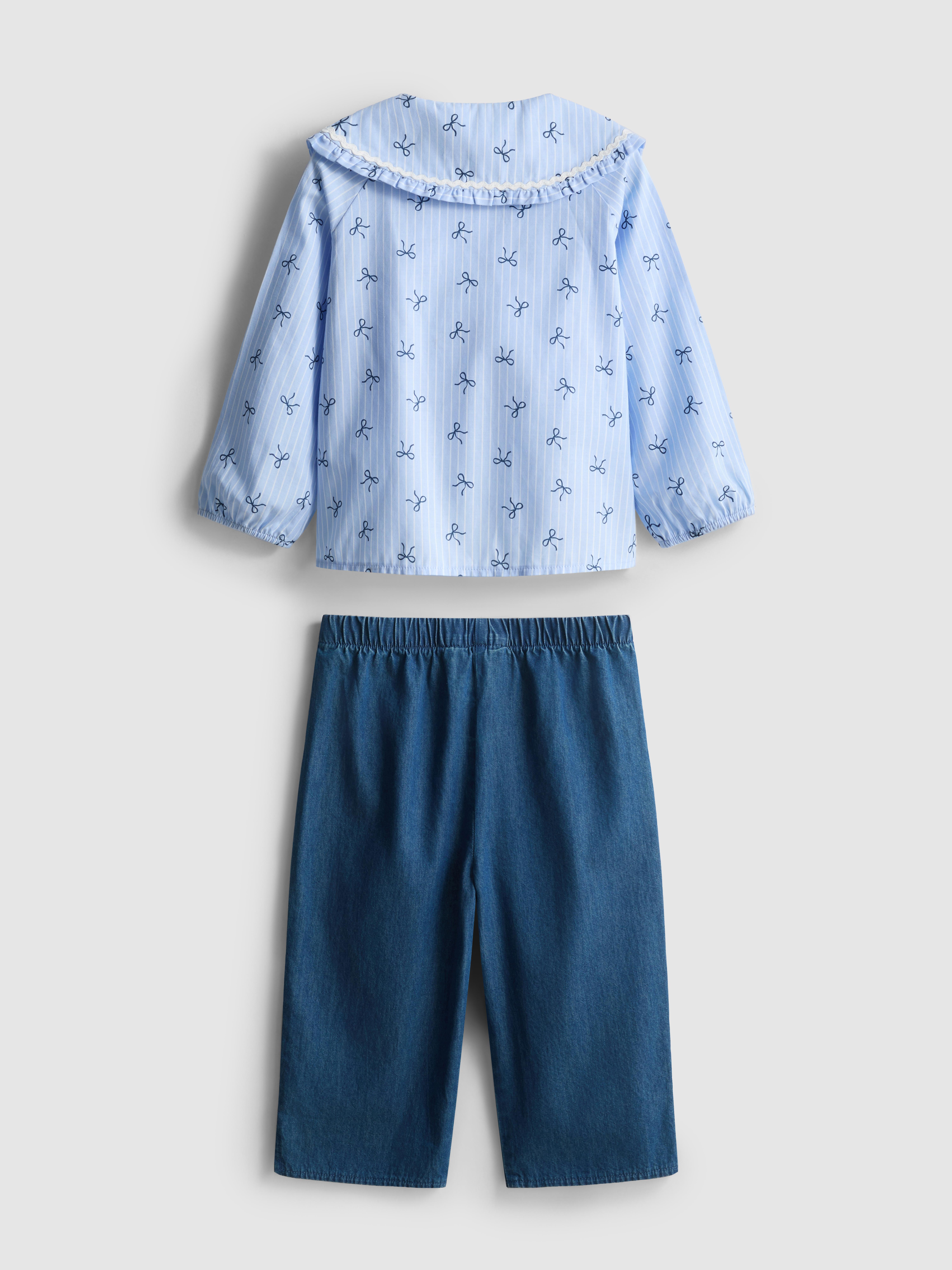 Baby Girls Blue 0-36mths | Bow Blouse and Wide Leg Trousers Set | Primark
