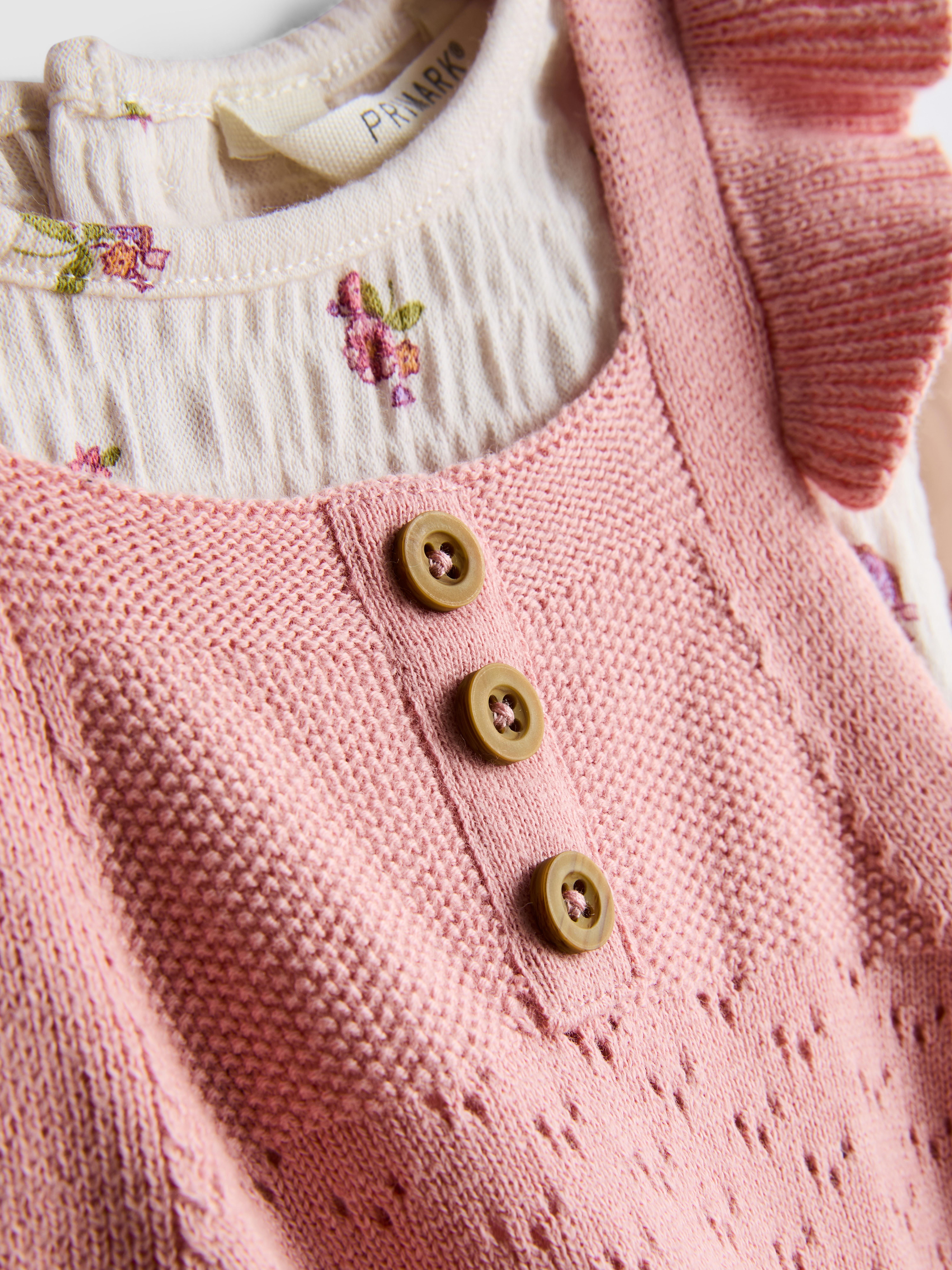 Baby Girls Pink 0-18mths | Long Sleeve Bodysuit and Knit Dungarees ...