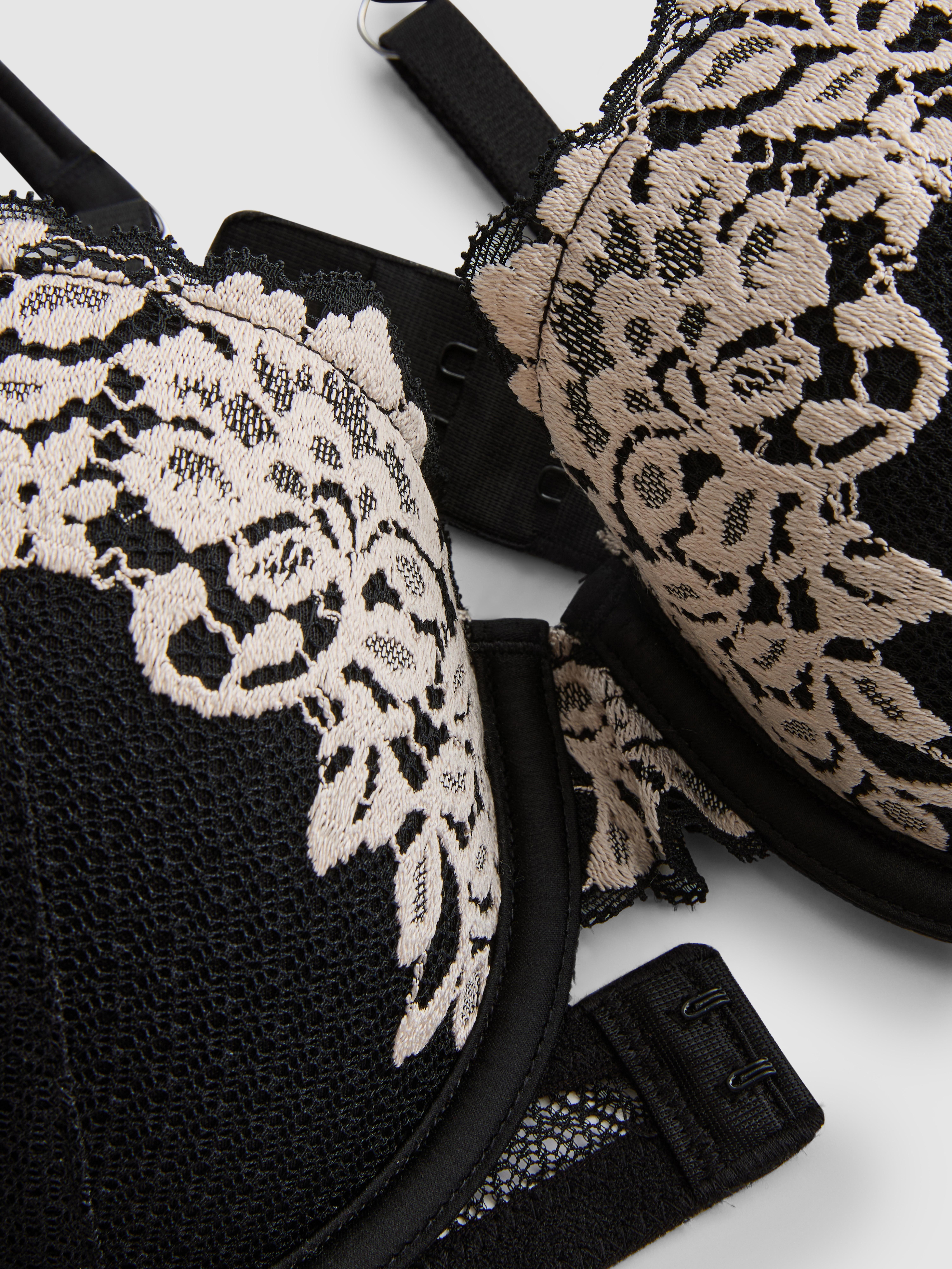 Womens Black The Edit Floral Lace Push Up Balcony Bra | Primark