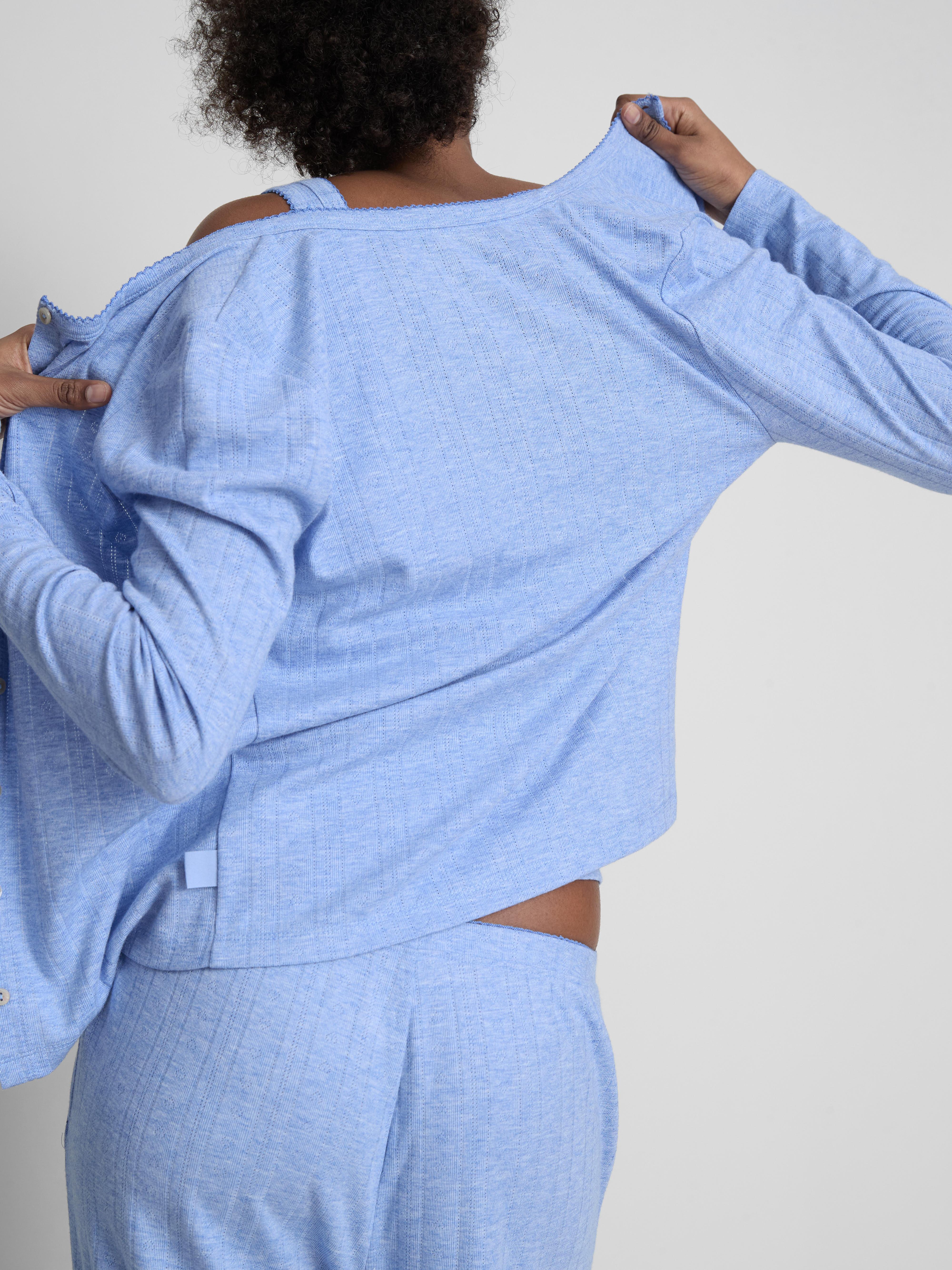 Women's Blue Long Sleeve Pointelle Pyjama Top | Penneys