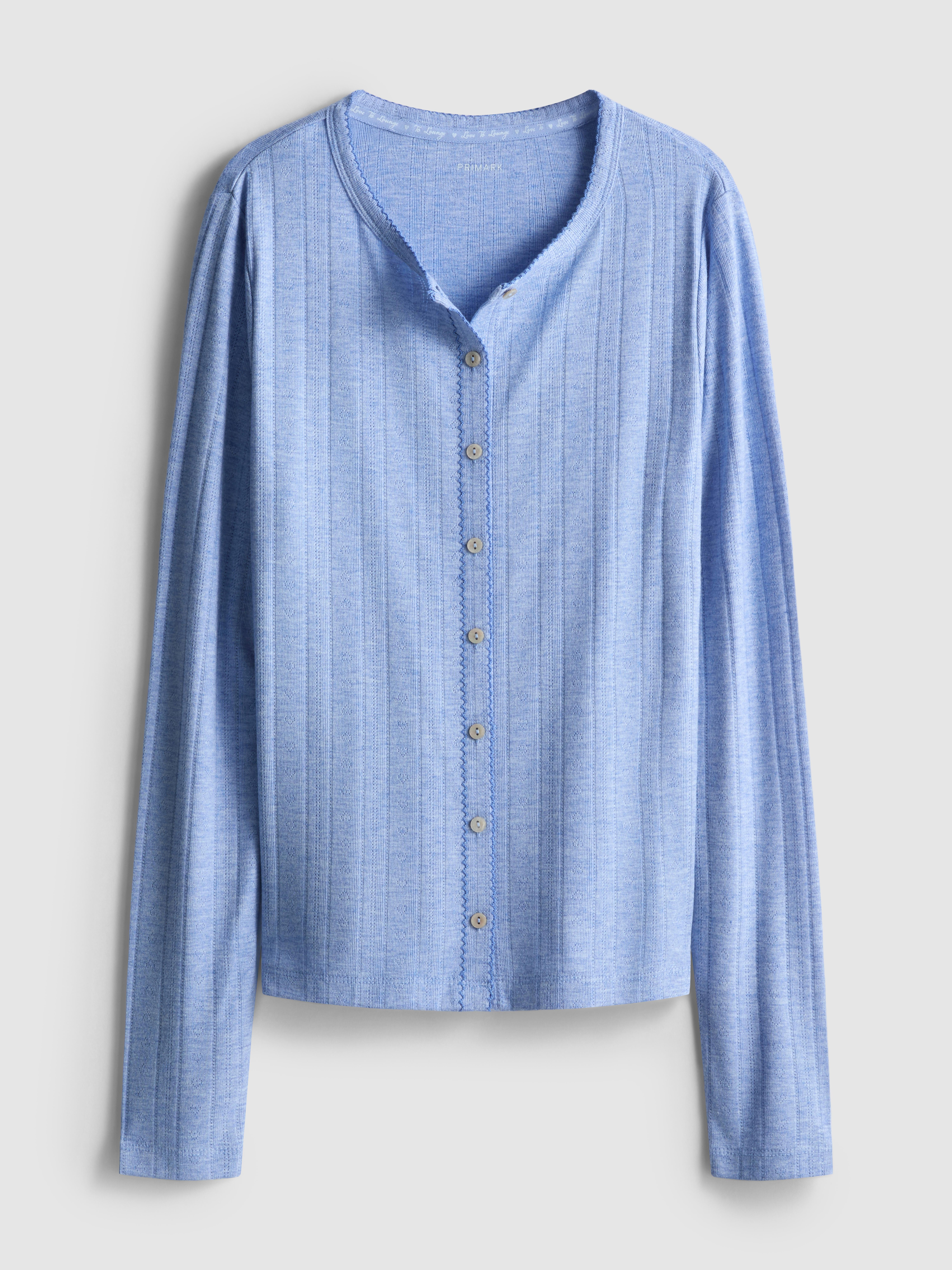 Women's Blue Long Sleeve Pointelle Pyjama Top | Penneys