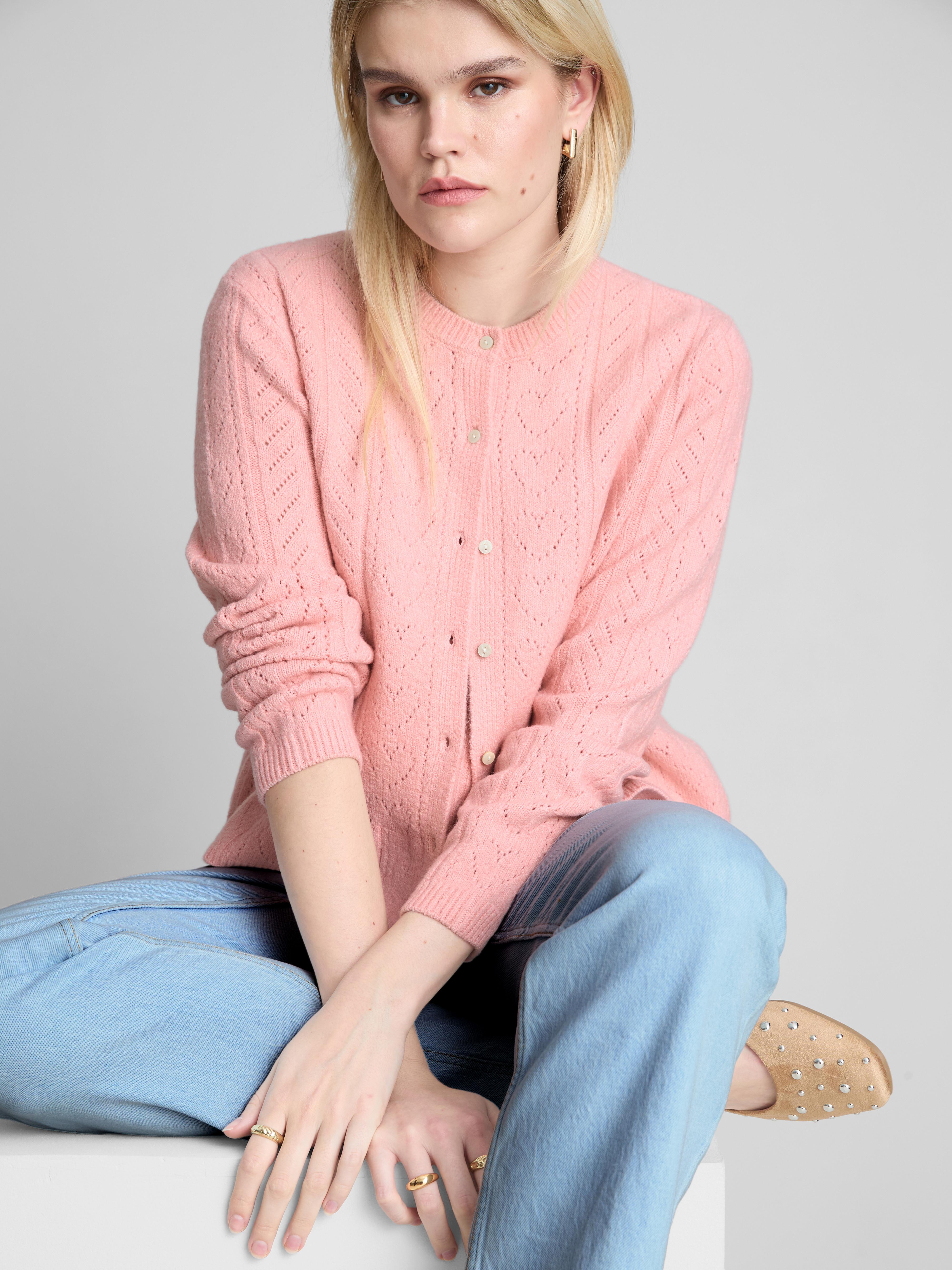 Womens Blush Pointelle Crew Neck Cardigan | Primark