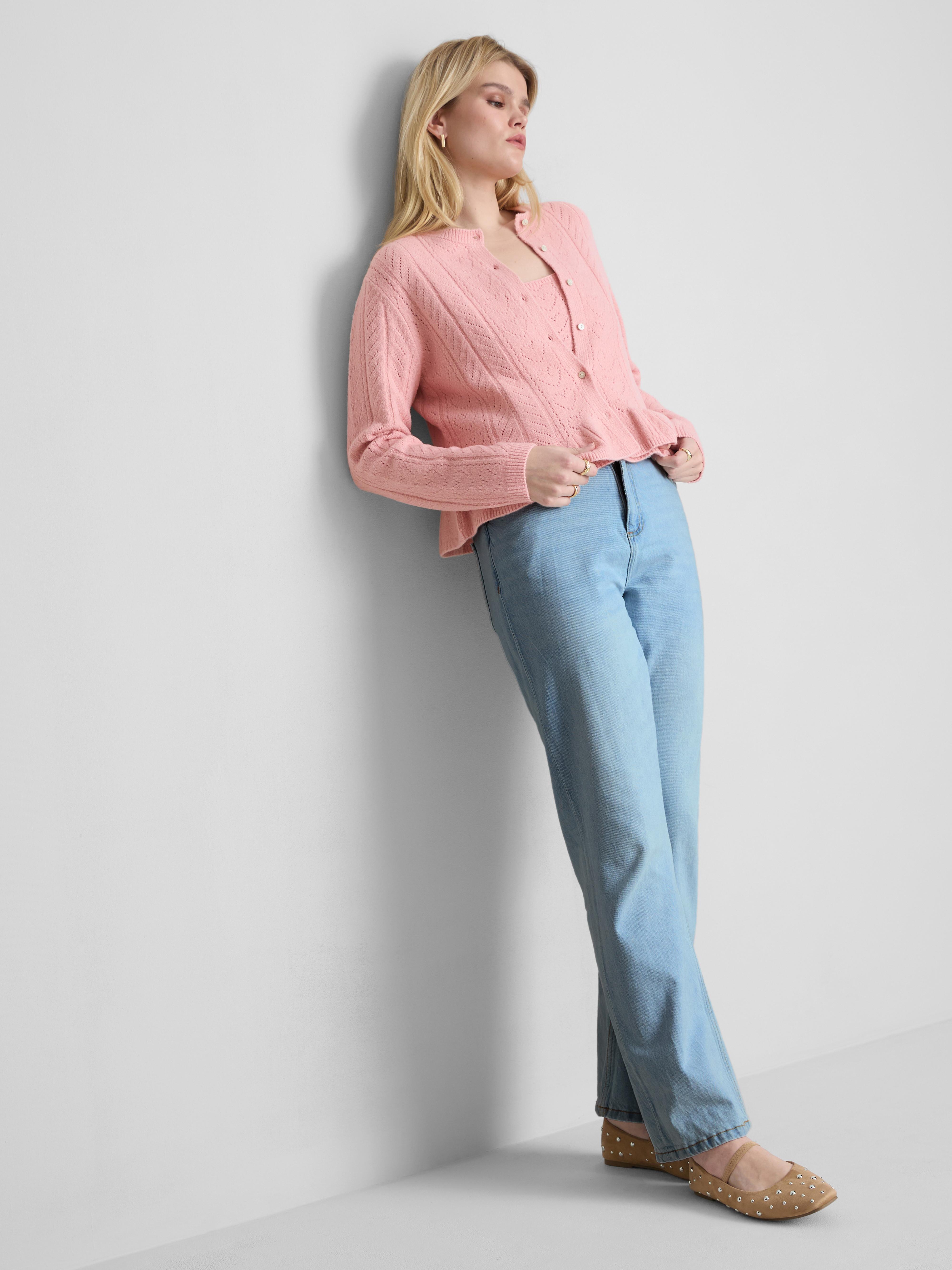 Womens Blush Pointelle Crew Neck Cardigan | Primark