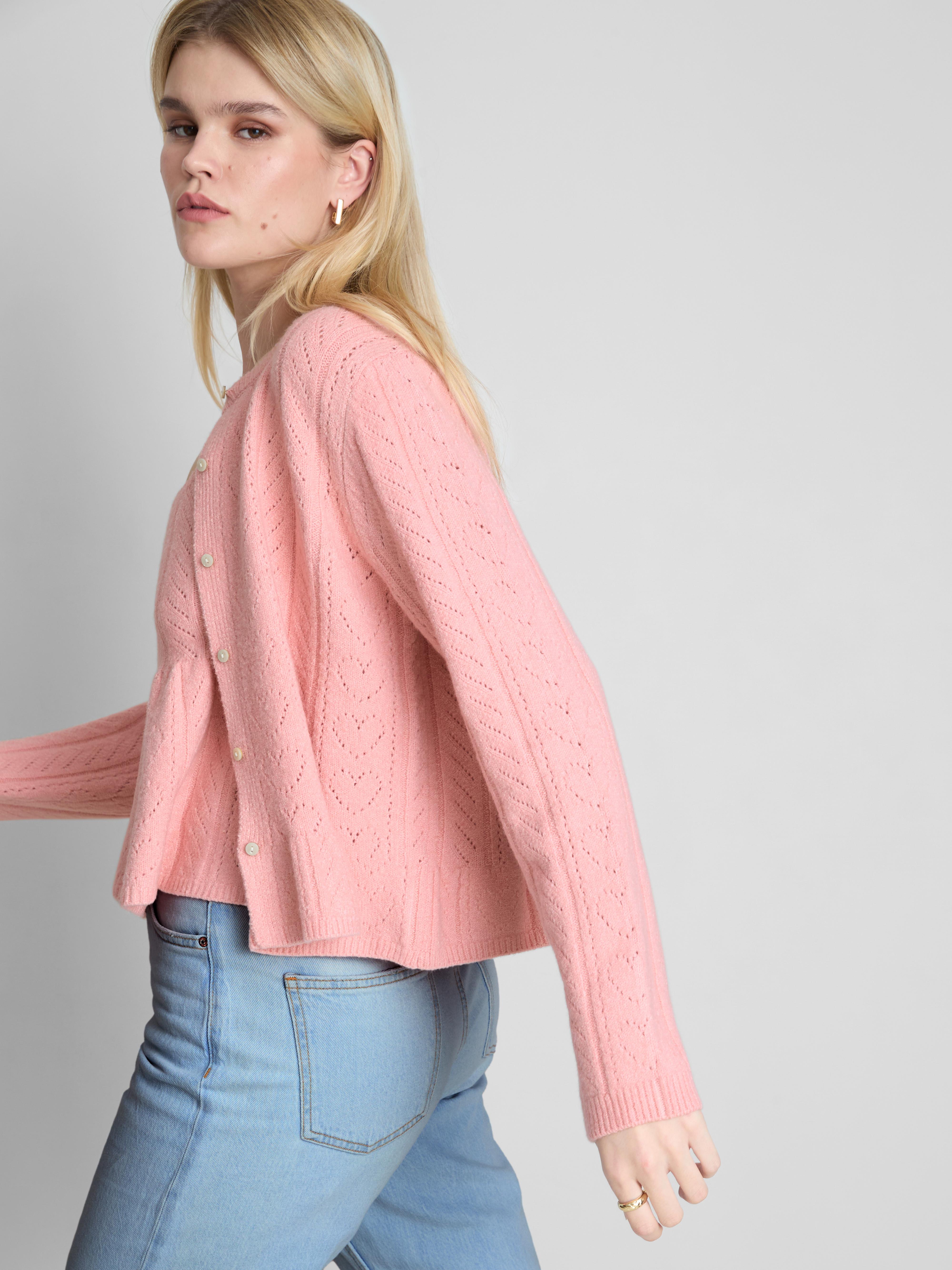 Womens Blush Pointelle Crew Neck Cardigan | Primark