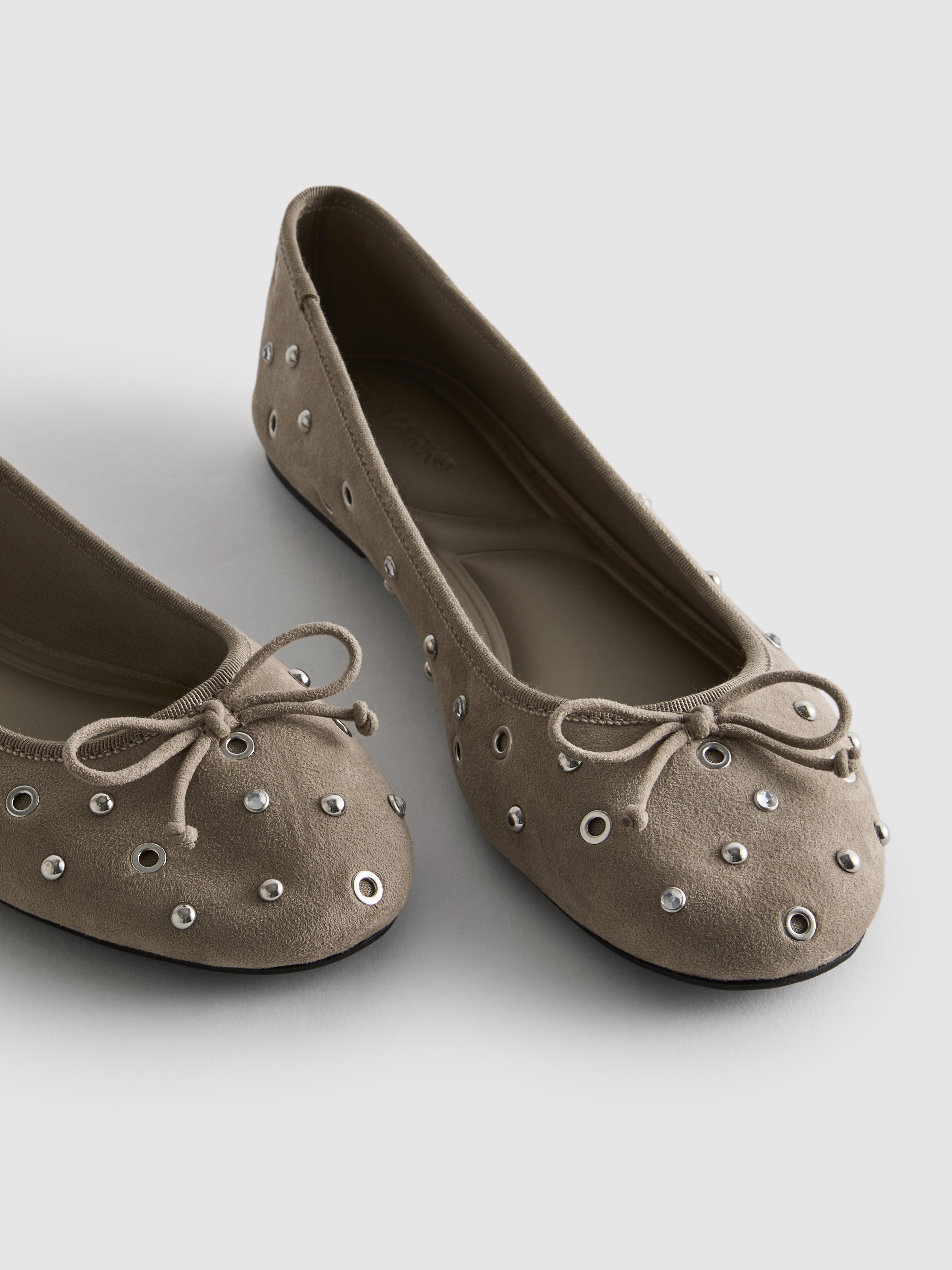 Women's Taupe Studded Faux Suede Ballerina Flats | Primark