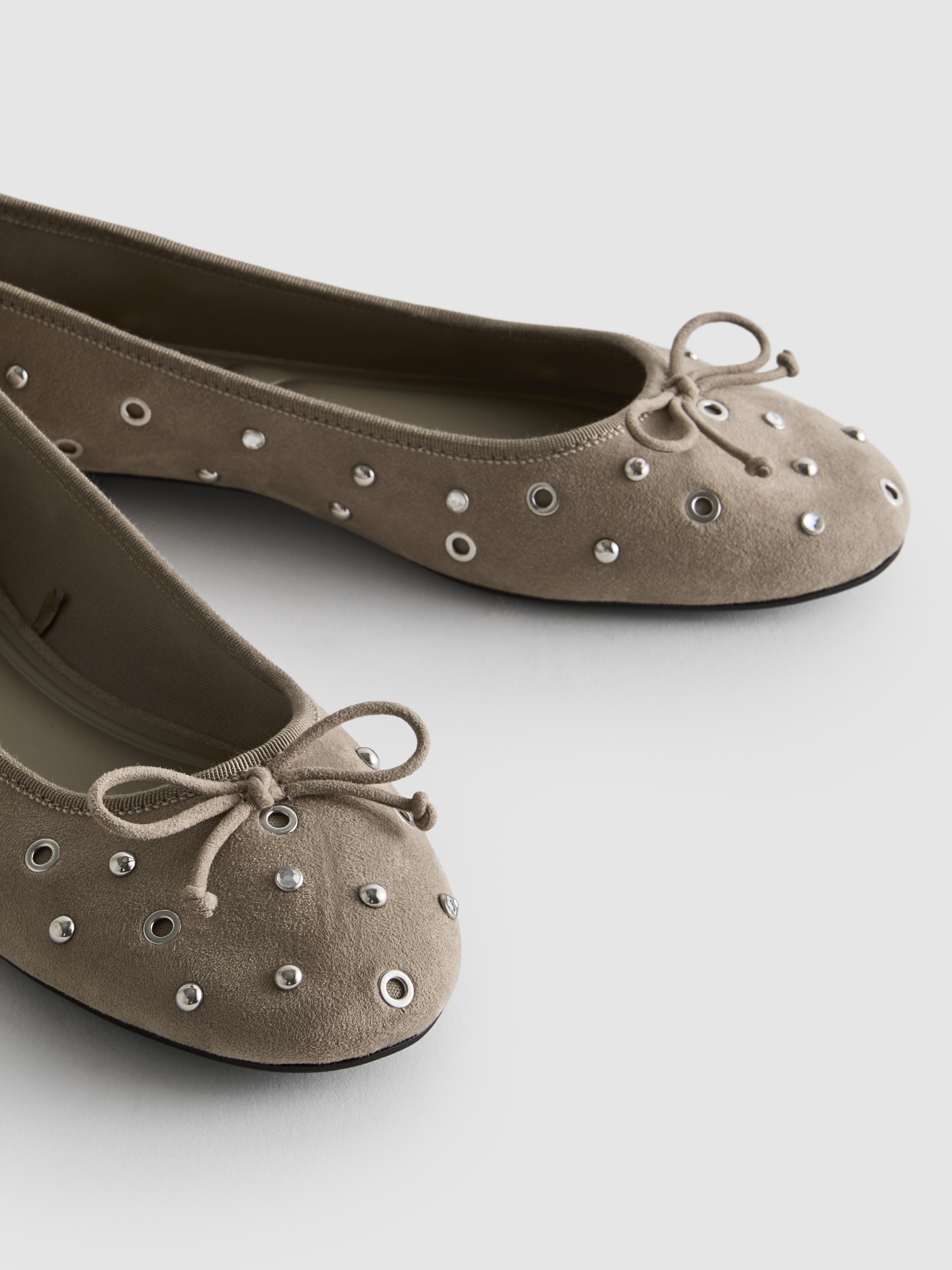 Women's Taupe Studded Faux Suede Ballerina Flats | Primark