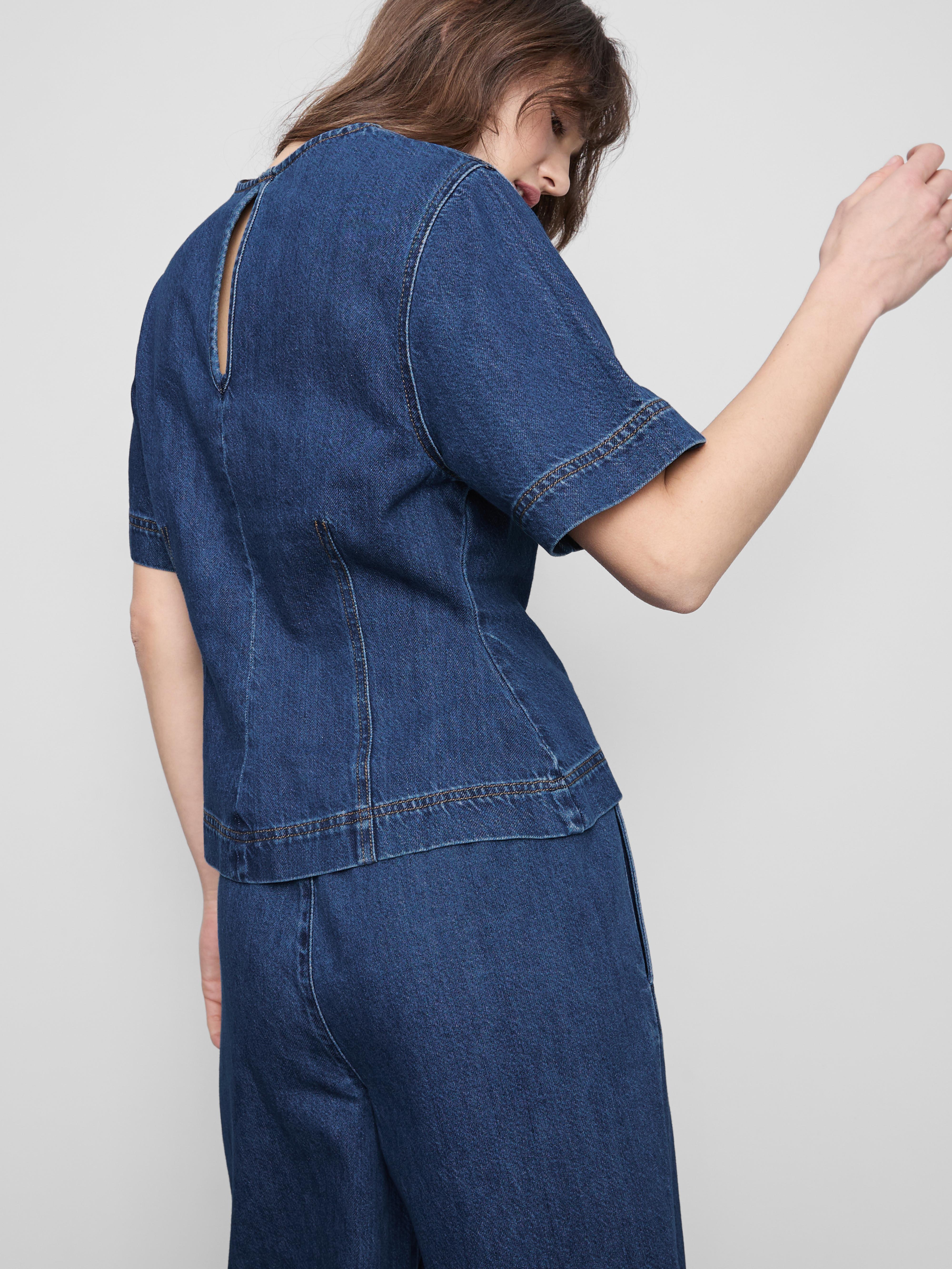 Women's Indigo Cotton Denim Structured Crew Neck Top | Penneys