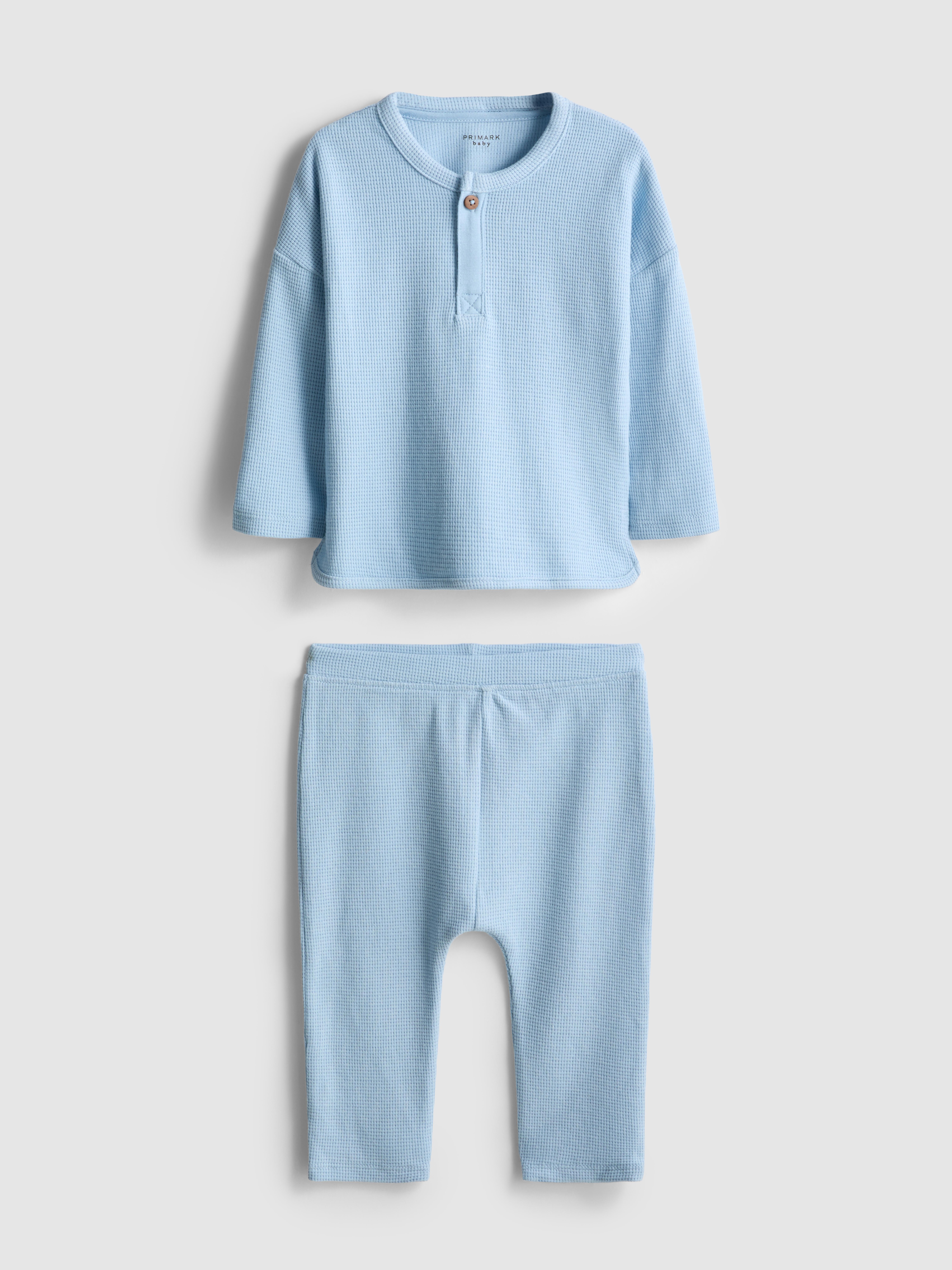 Baby Boys Bright Blue 0-36mths | Waffle Textured Henley Long Sleeve T ...