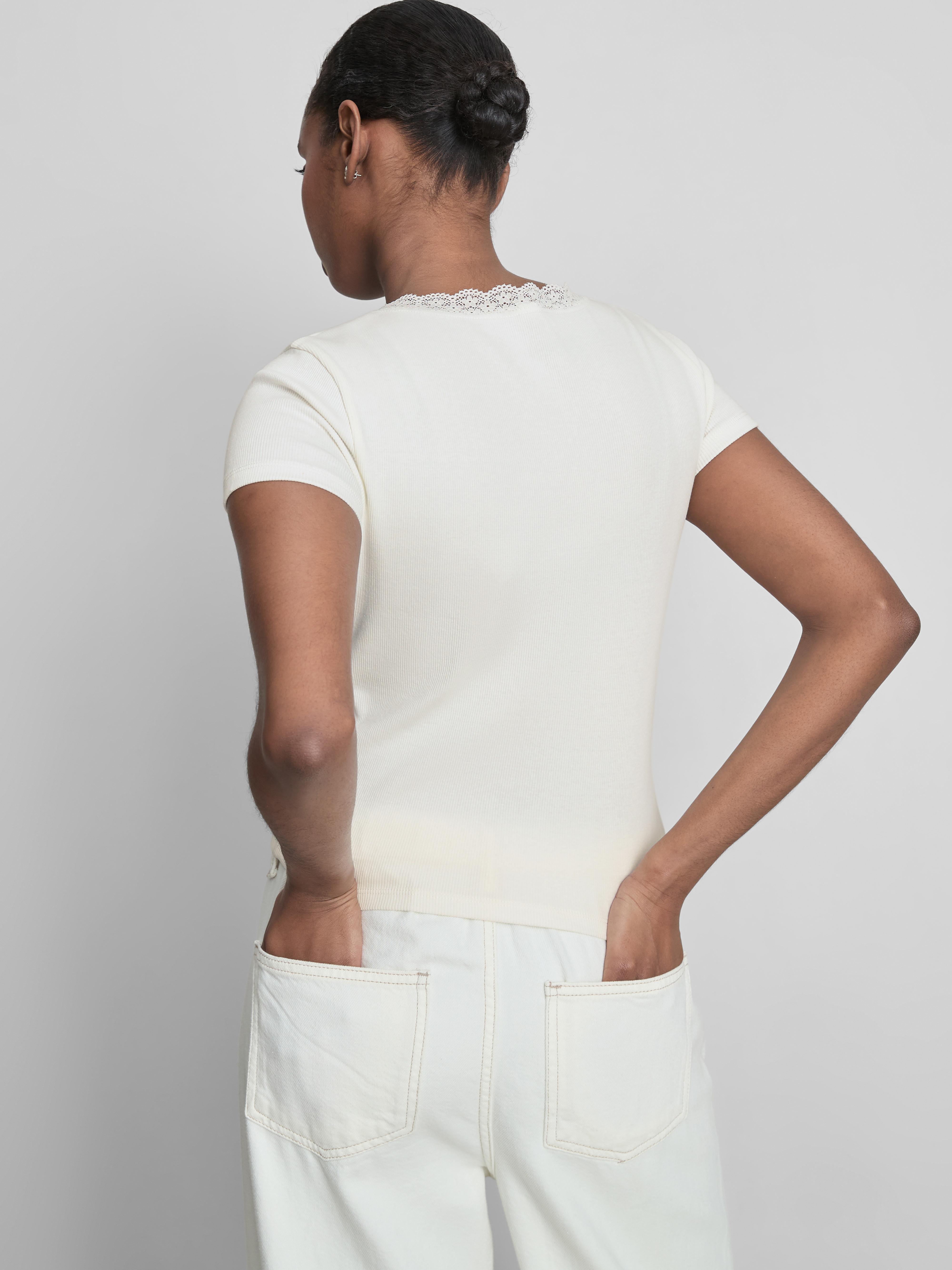 Womens Ivory Cotton Rich Lace Trim Short Sleeve Tee | Primark