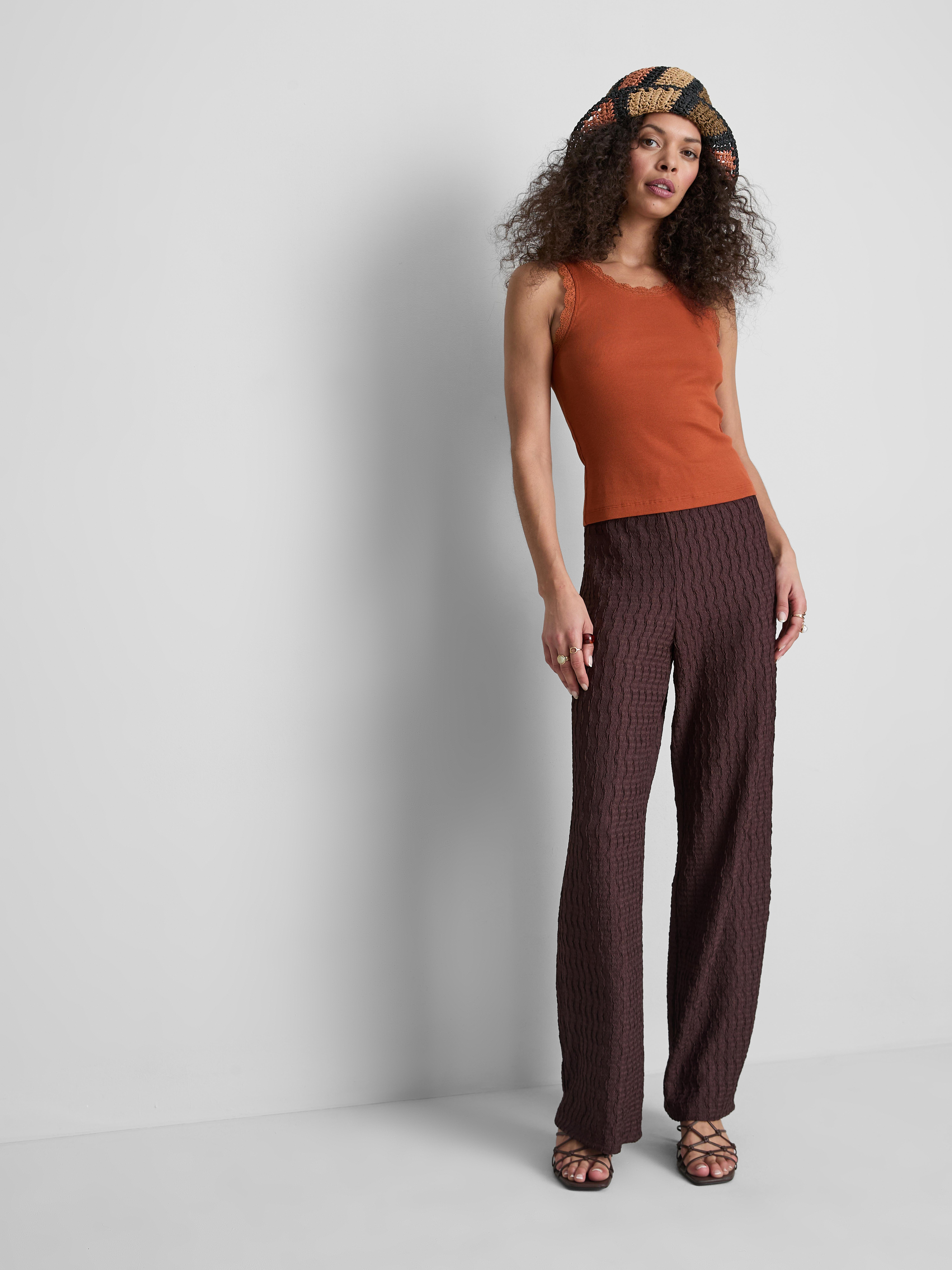 Bogaty w bawełnę top bez rękawów z koronką - Miedziany - Damskie | Primark