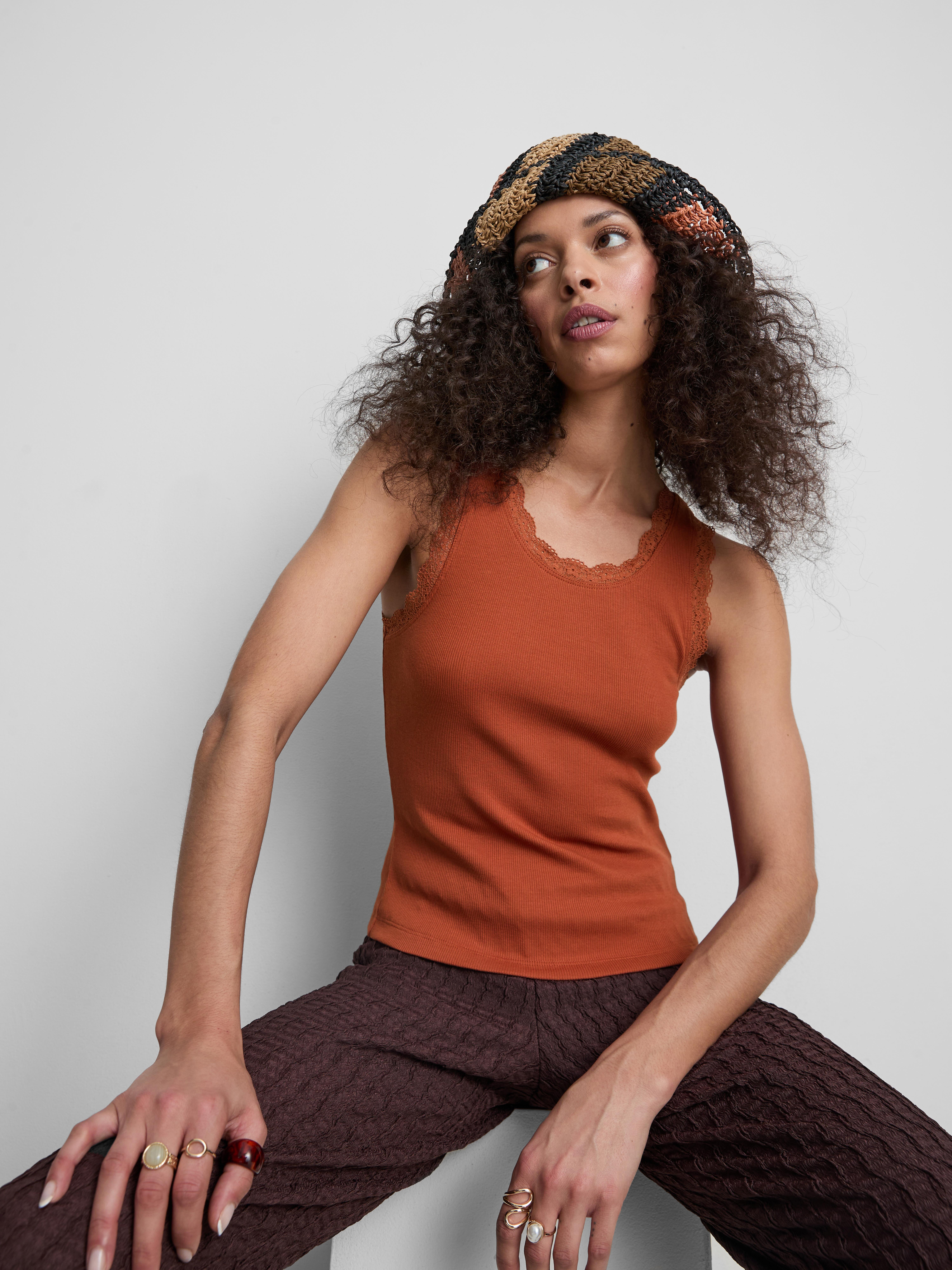 Women's Copper Cotton-Rich Lace-Trim Tank Top | Primark