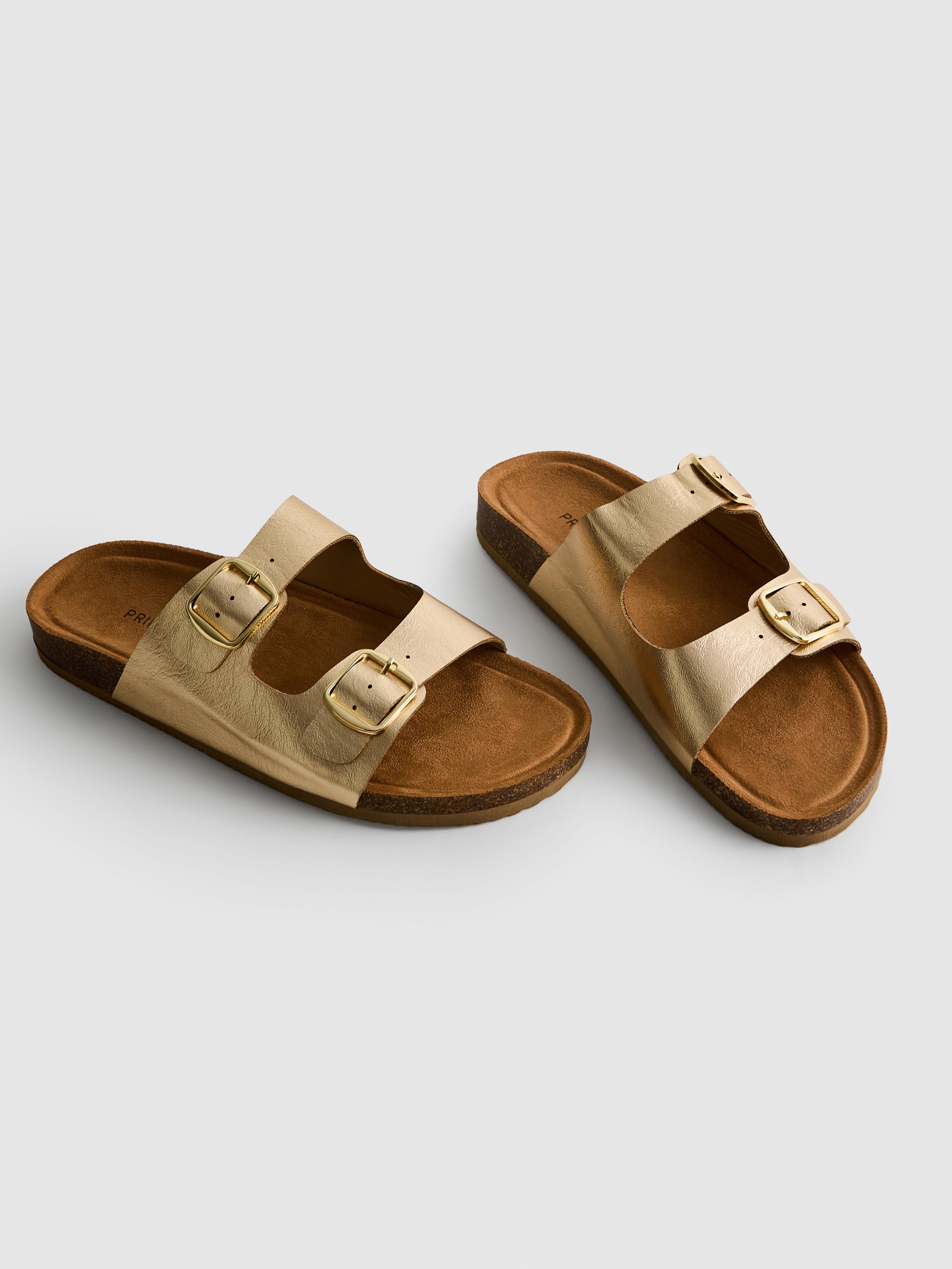 Womens Gold Double Buckle Strap Mule Sandals | Primark