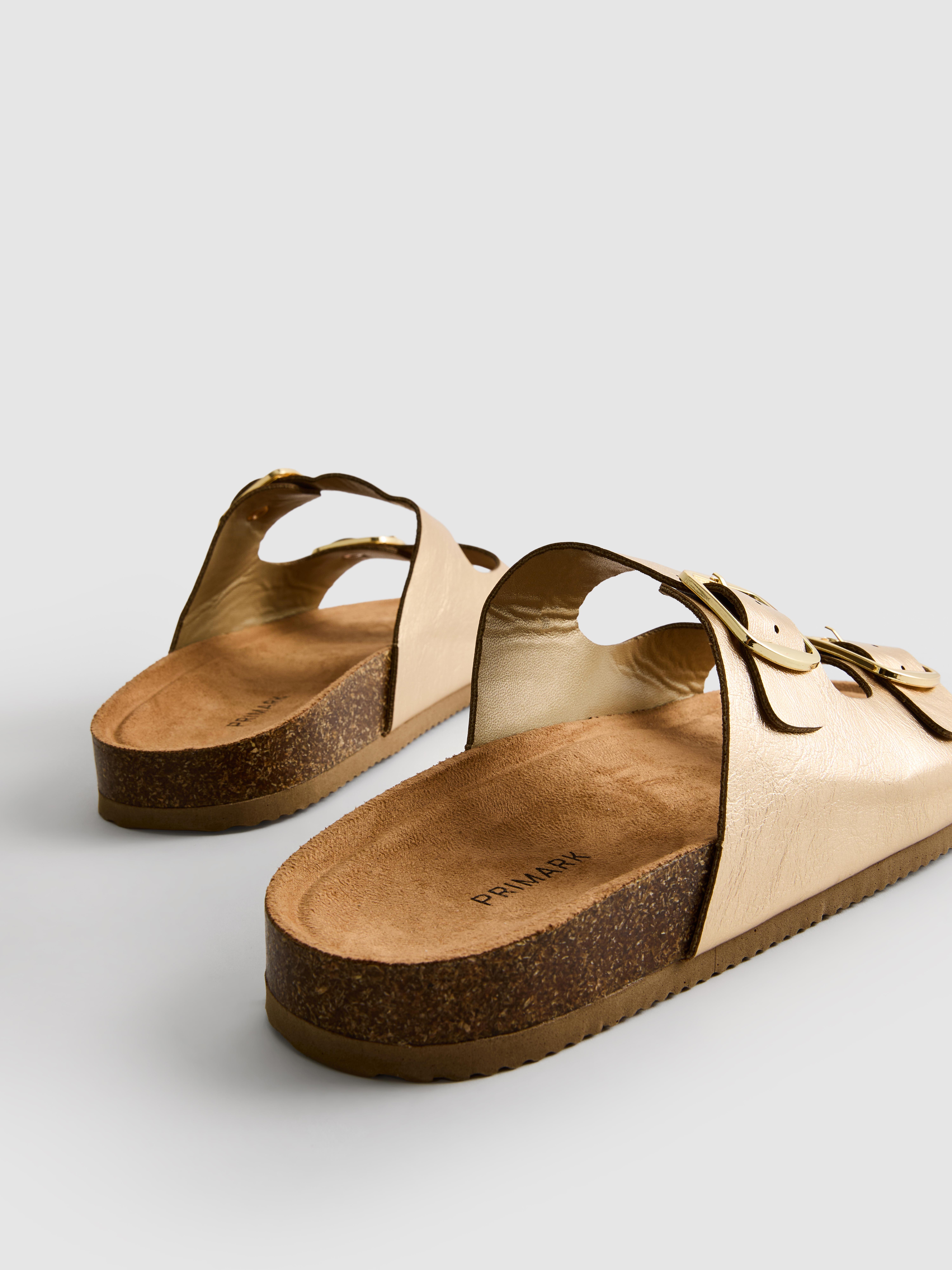 Womens Gold Double Buckle Strap Mule Sandals | Primark