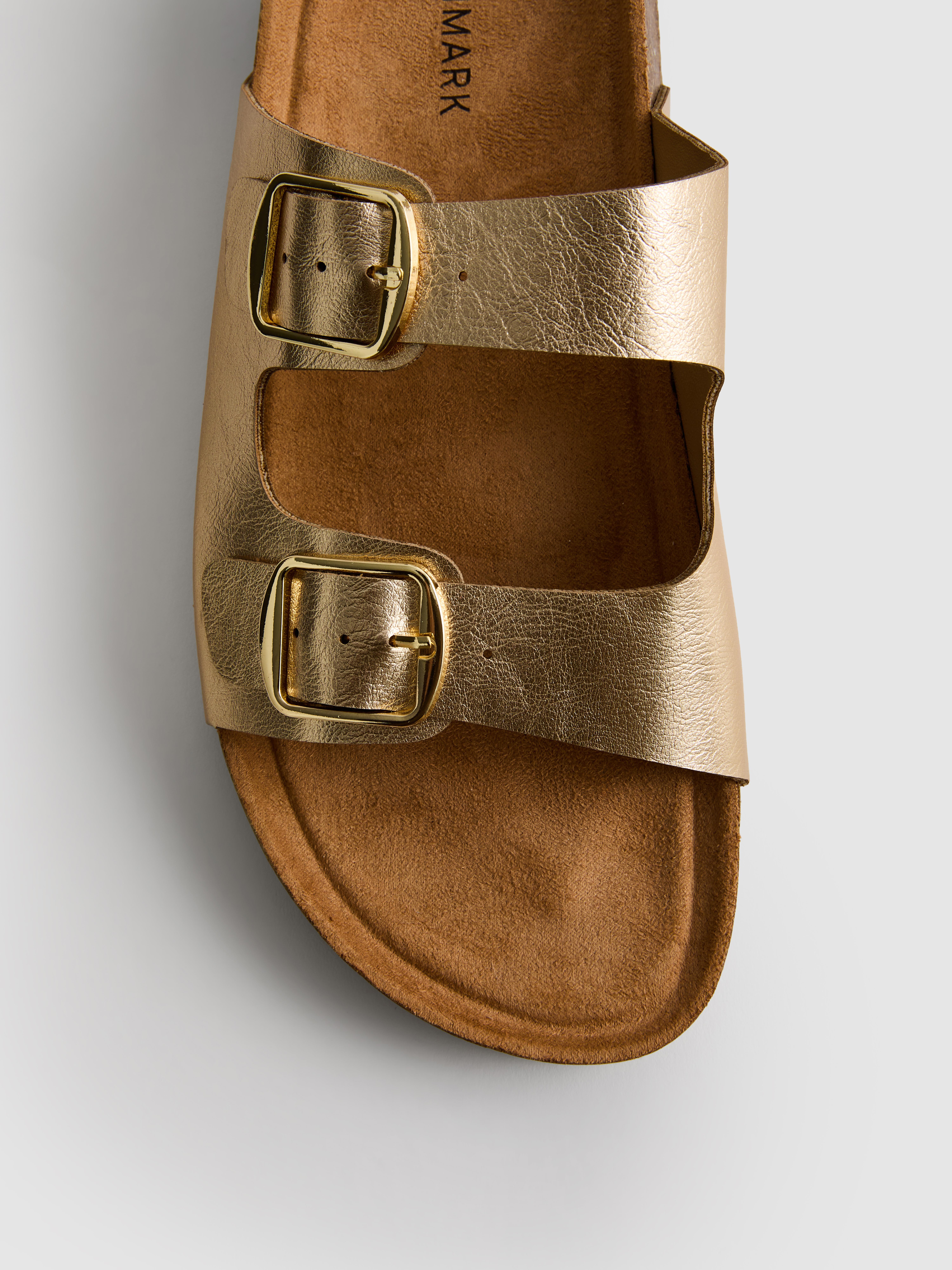 Womens Gold Double Buckle Strap Mule Sandals | Primark