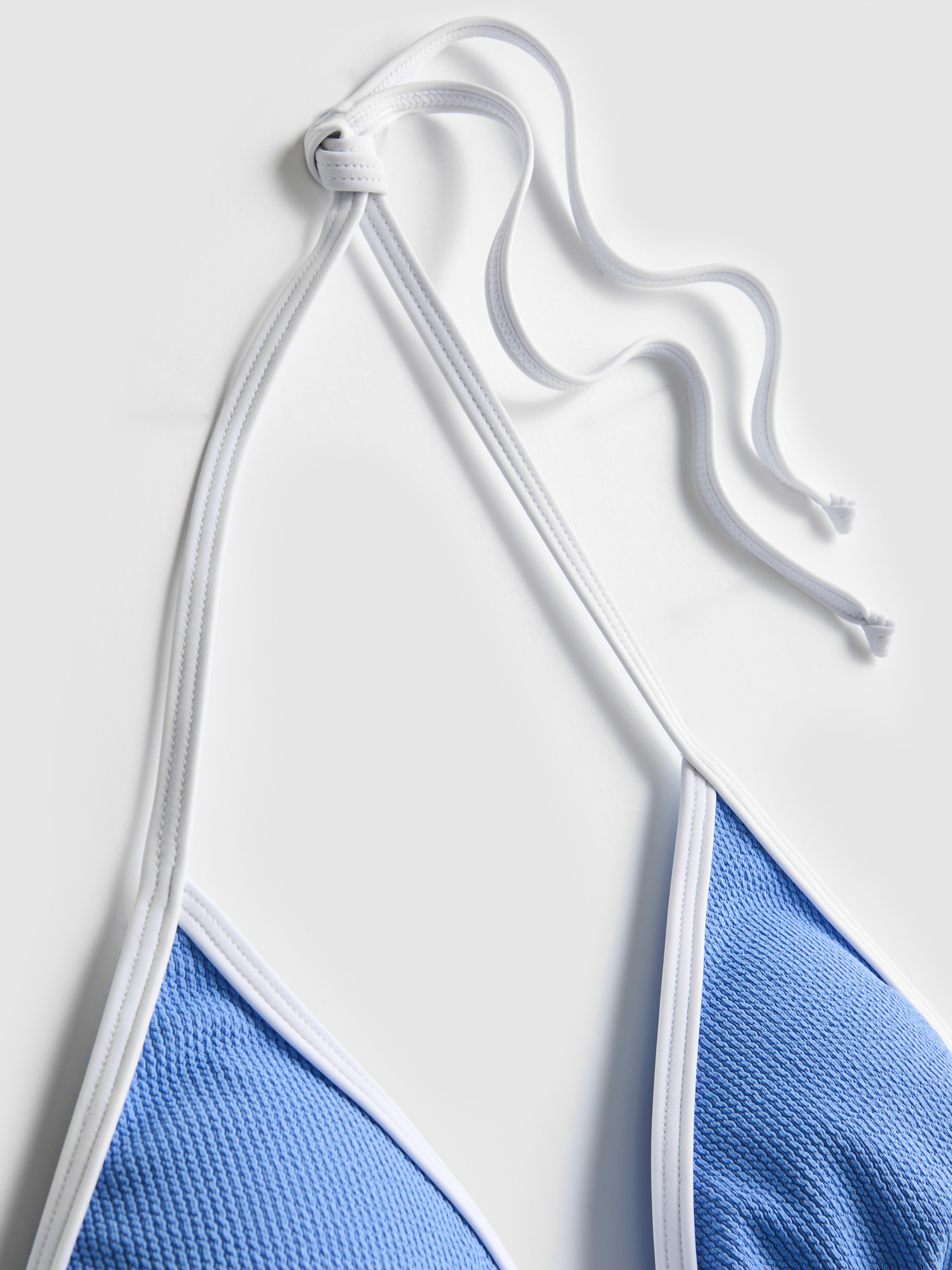 Women's Blue Crinkle Contrast Triangle Bikini Top | Penneys