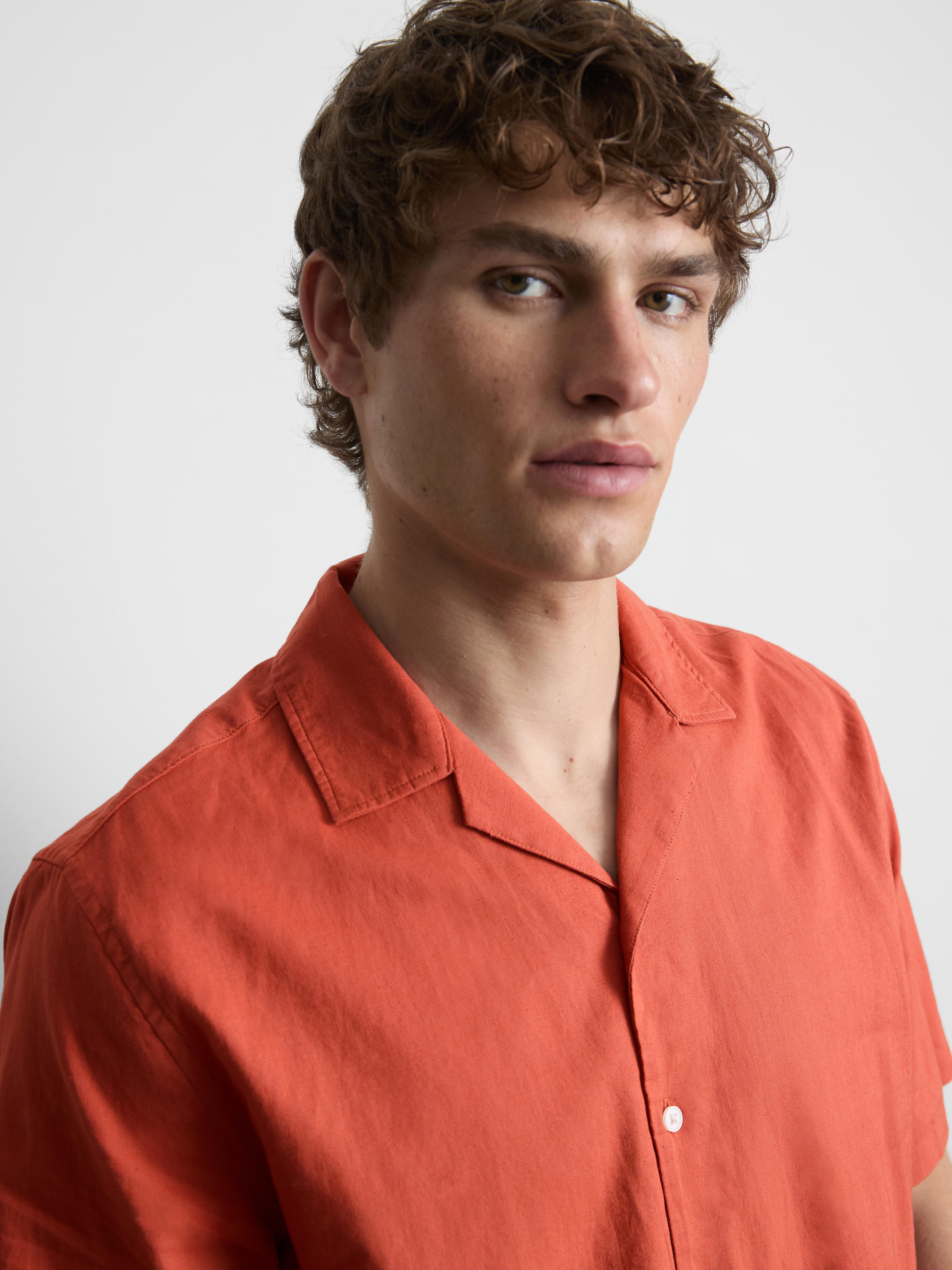 Mens Orange Short Sleeve Linen Blend Shirt | Primark