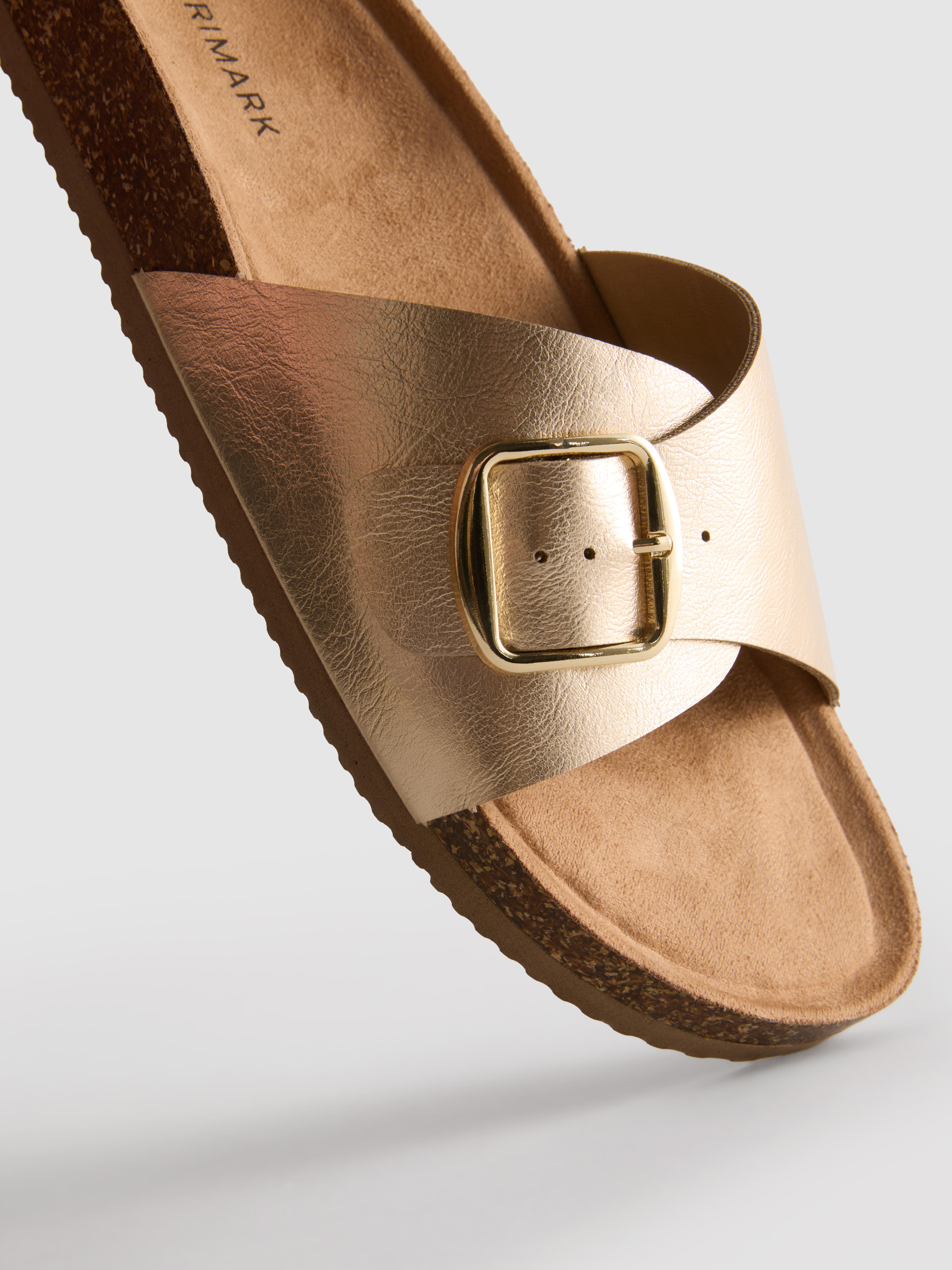 Women's Gold Buckle Strap Mule Sandals | Primark
