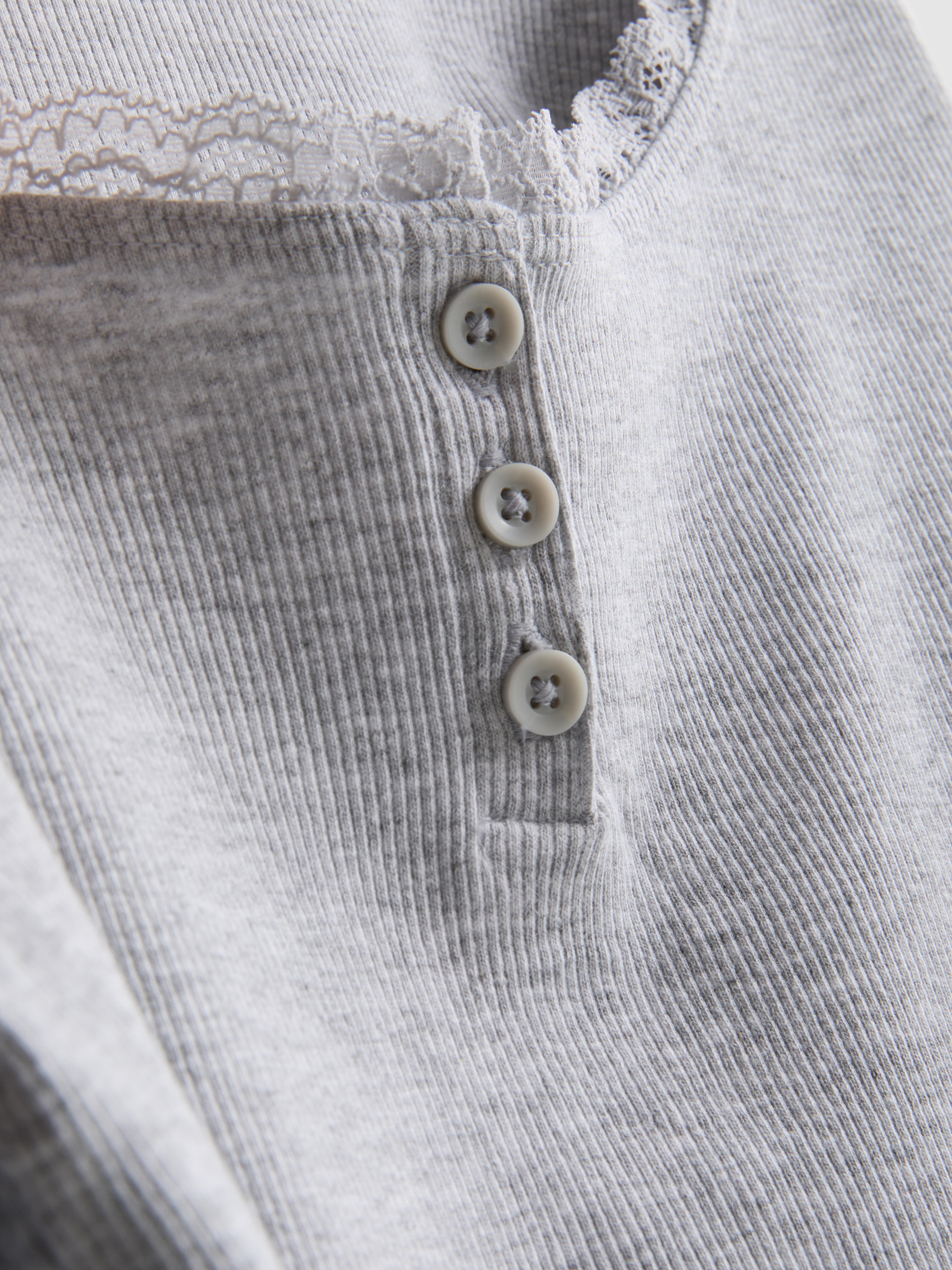 Womens Grey The Primark Scene | Long Sleeve Lace Trim Henley T-Shirt ...