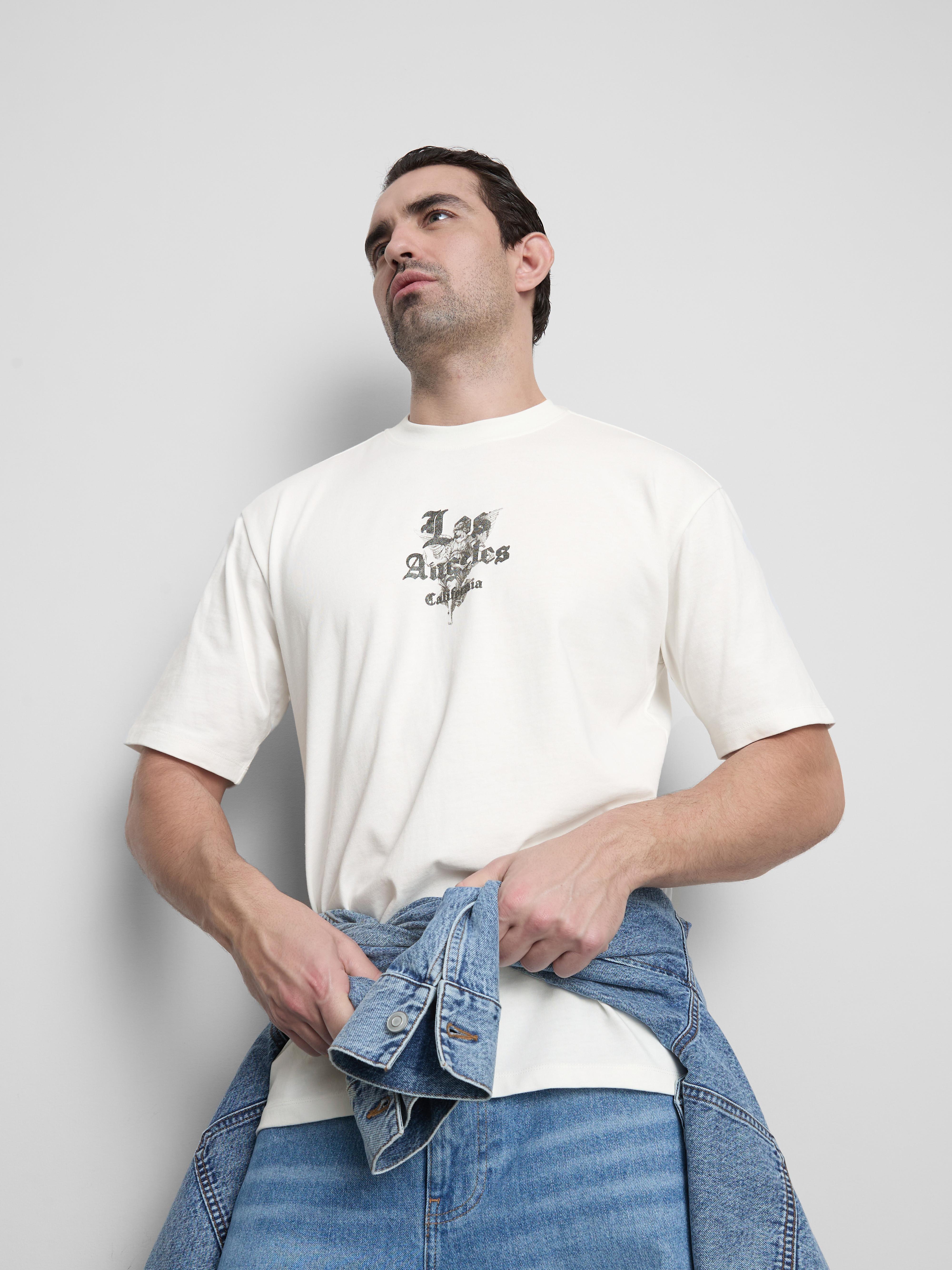 „LA“ T-Shirt mit verpixeltem Engel-Print - Weiß - Herren | Primark