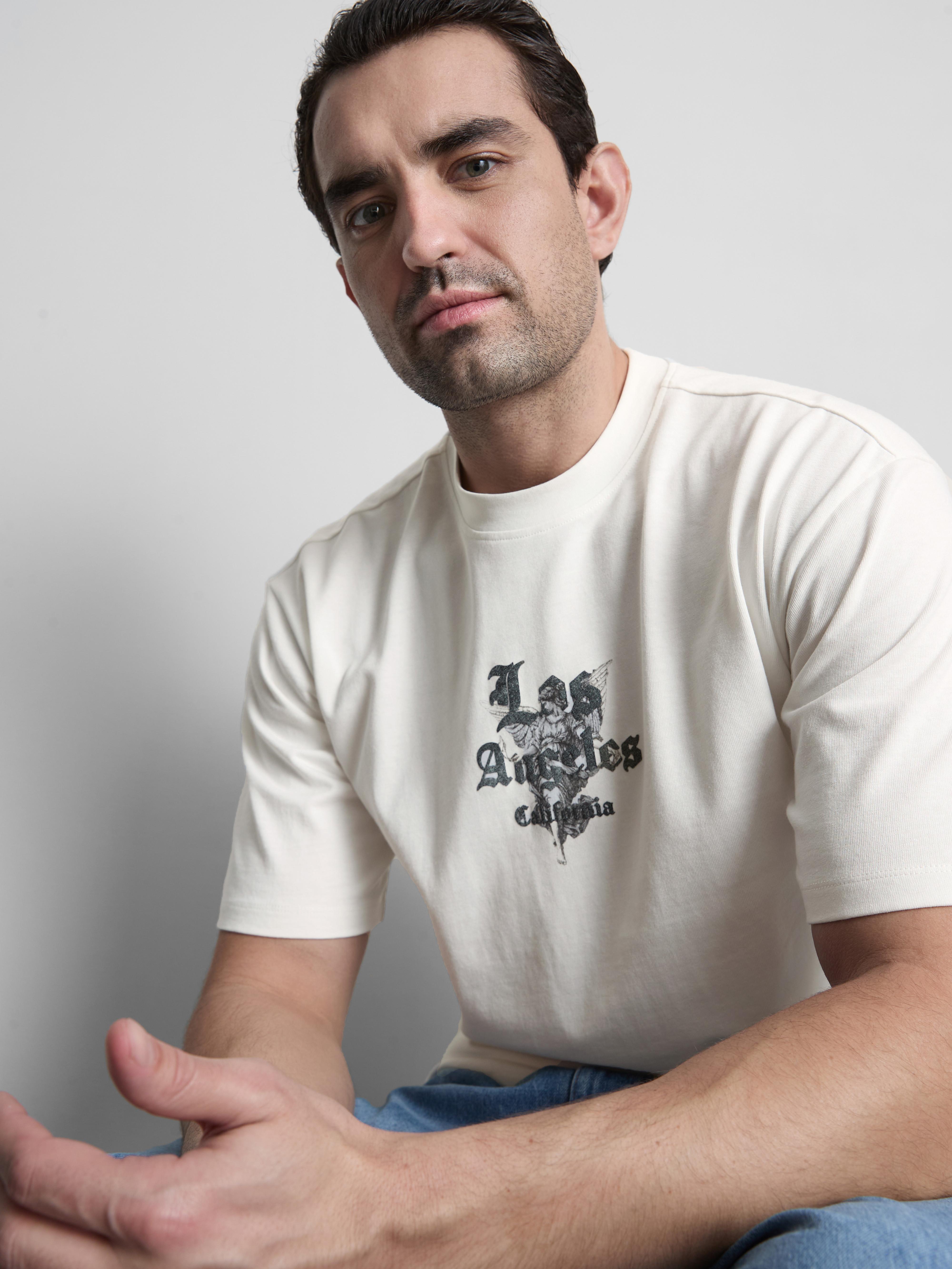 „LA“ T-Shirt mit verpixeltem Engel-Print - Weiß - Herren | Primark