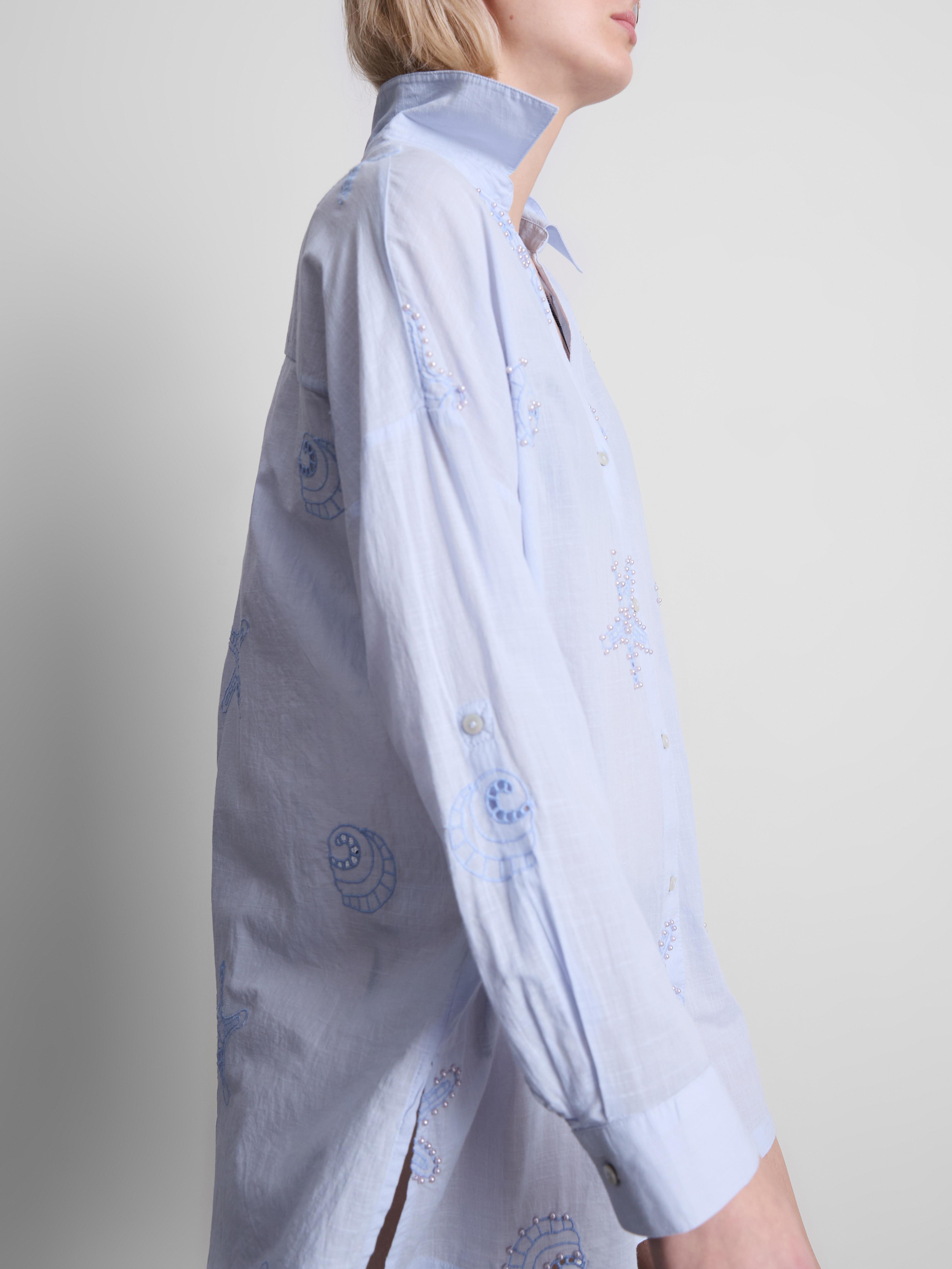 Womens Blue Cotton Pearl Detail Beach Shirt | Primark