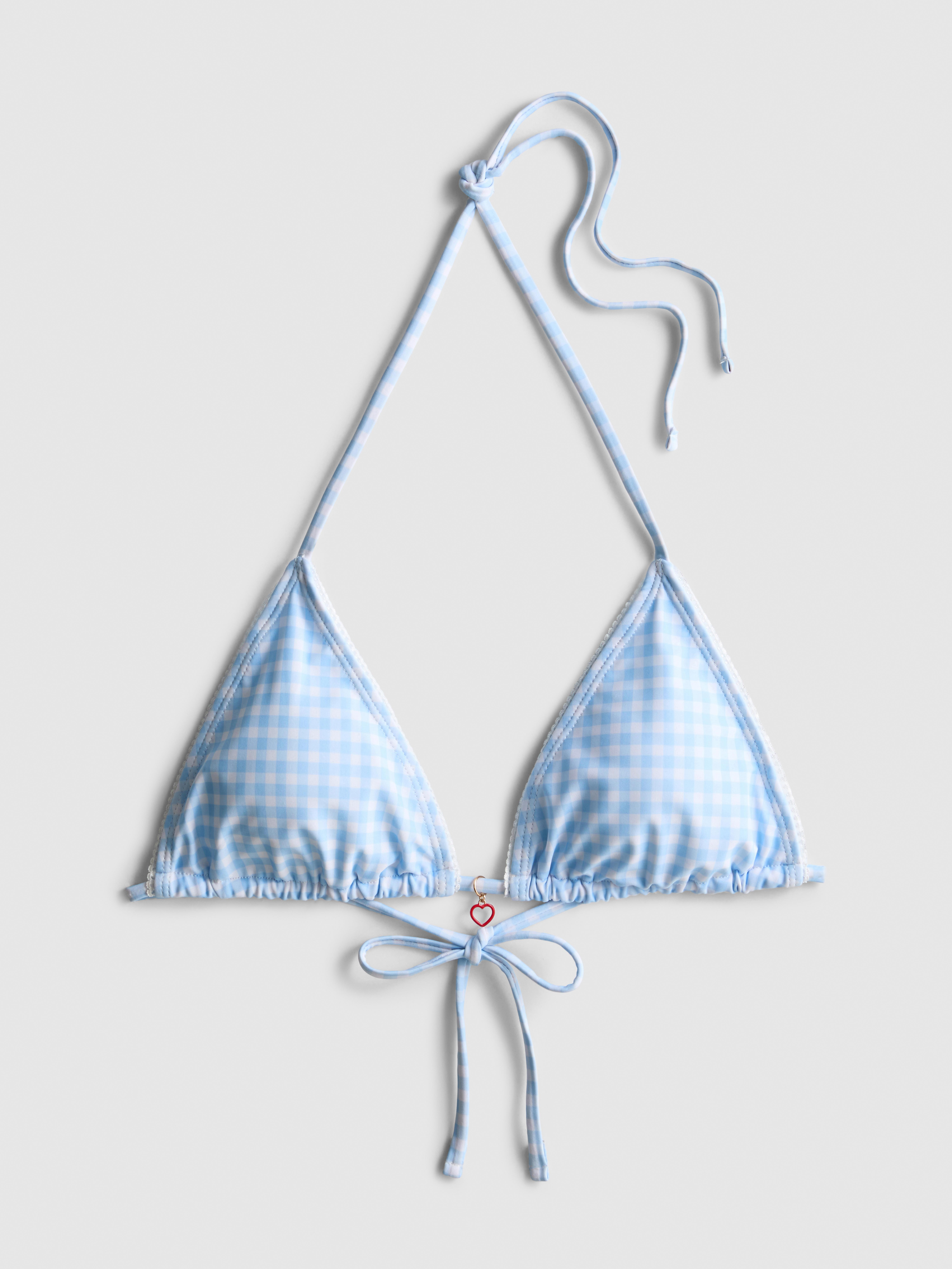 Women's Blue Gingham Heart Detail Triangle Bikini Top | Penneys