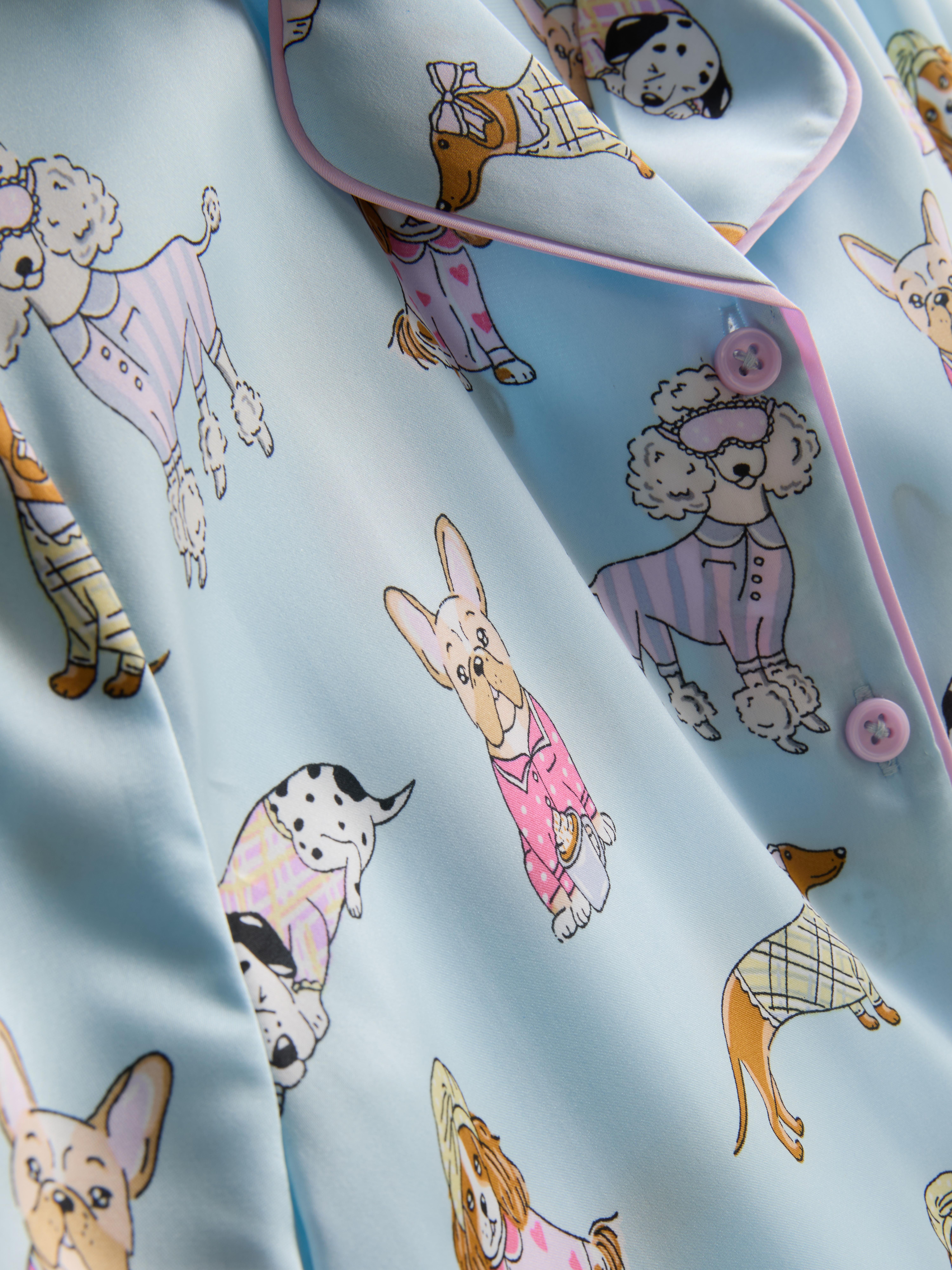 5-15 jr | Satijnen korte pyjama met hondenprint - Lichtblauw - Meisjes ...