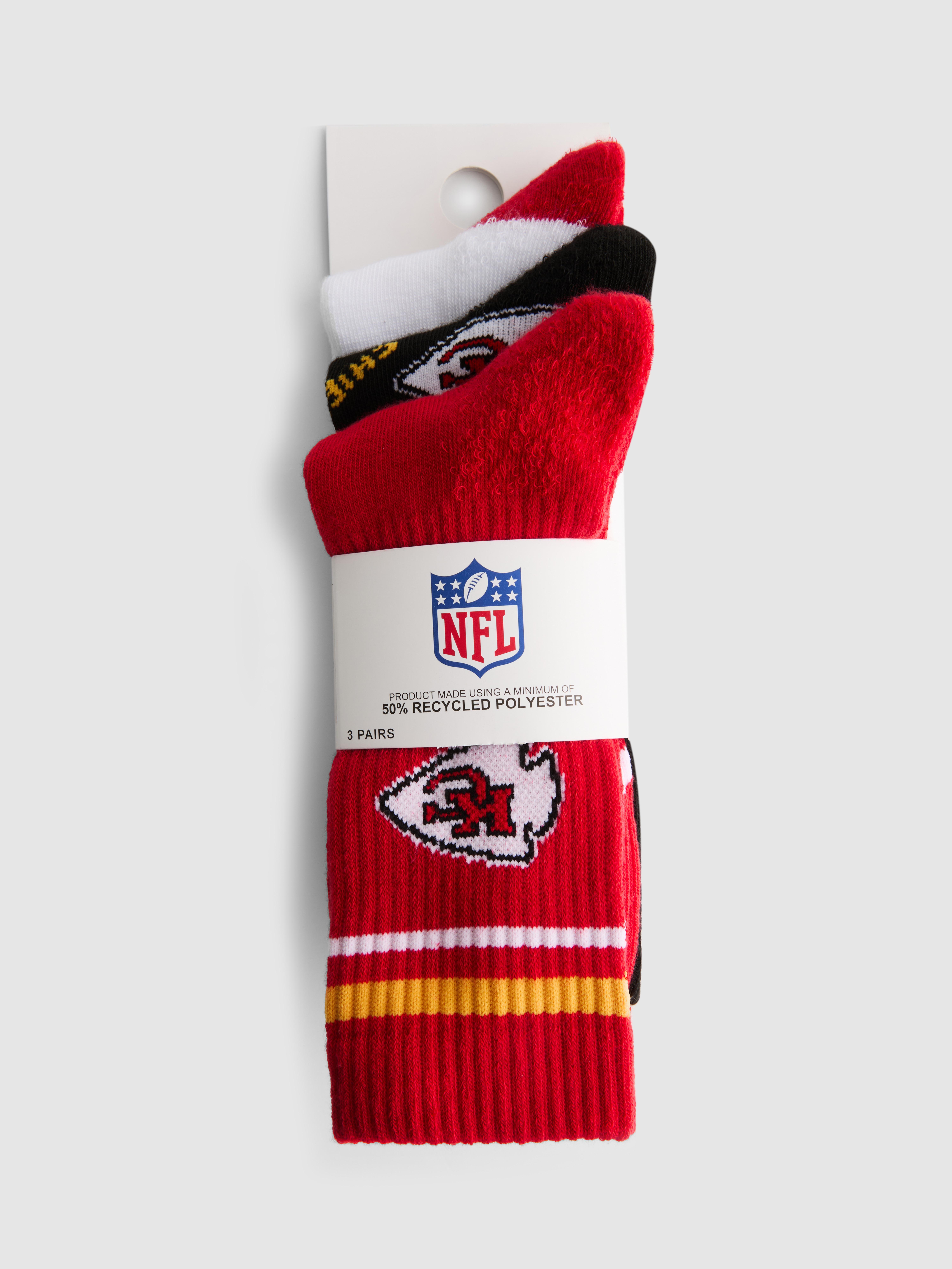 Mens Red 3pk NFL Kansas City Chiefs Crew Socks | Primark