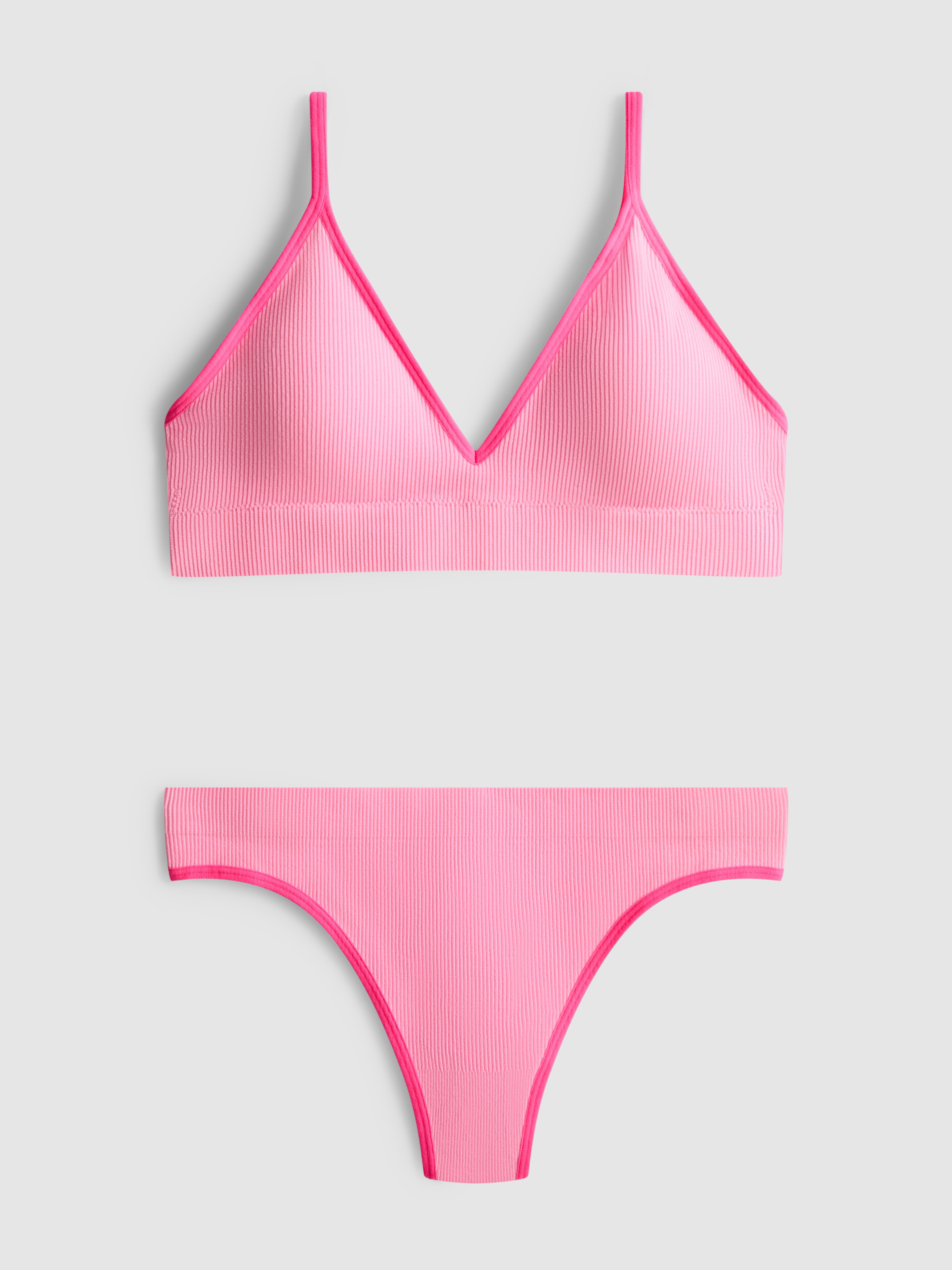 Women's Pink Seamless Padded Triangle Bra and Thong Set | Primark