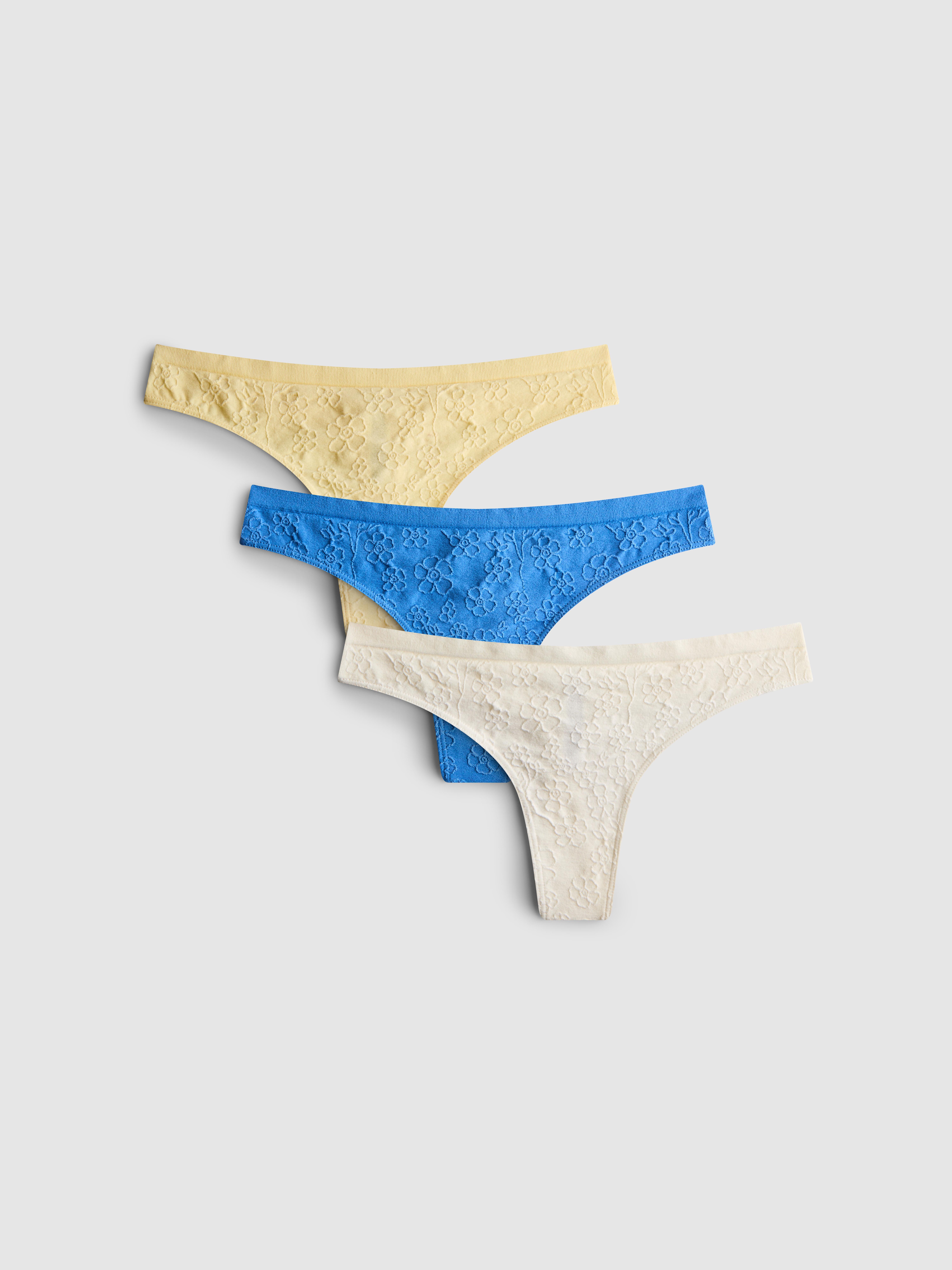 Naadloze strings met jacquardprint, set van 3 - Blauw - Dames | Primark