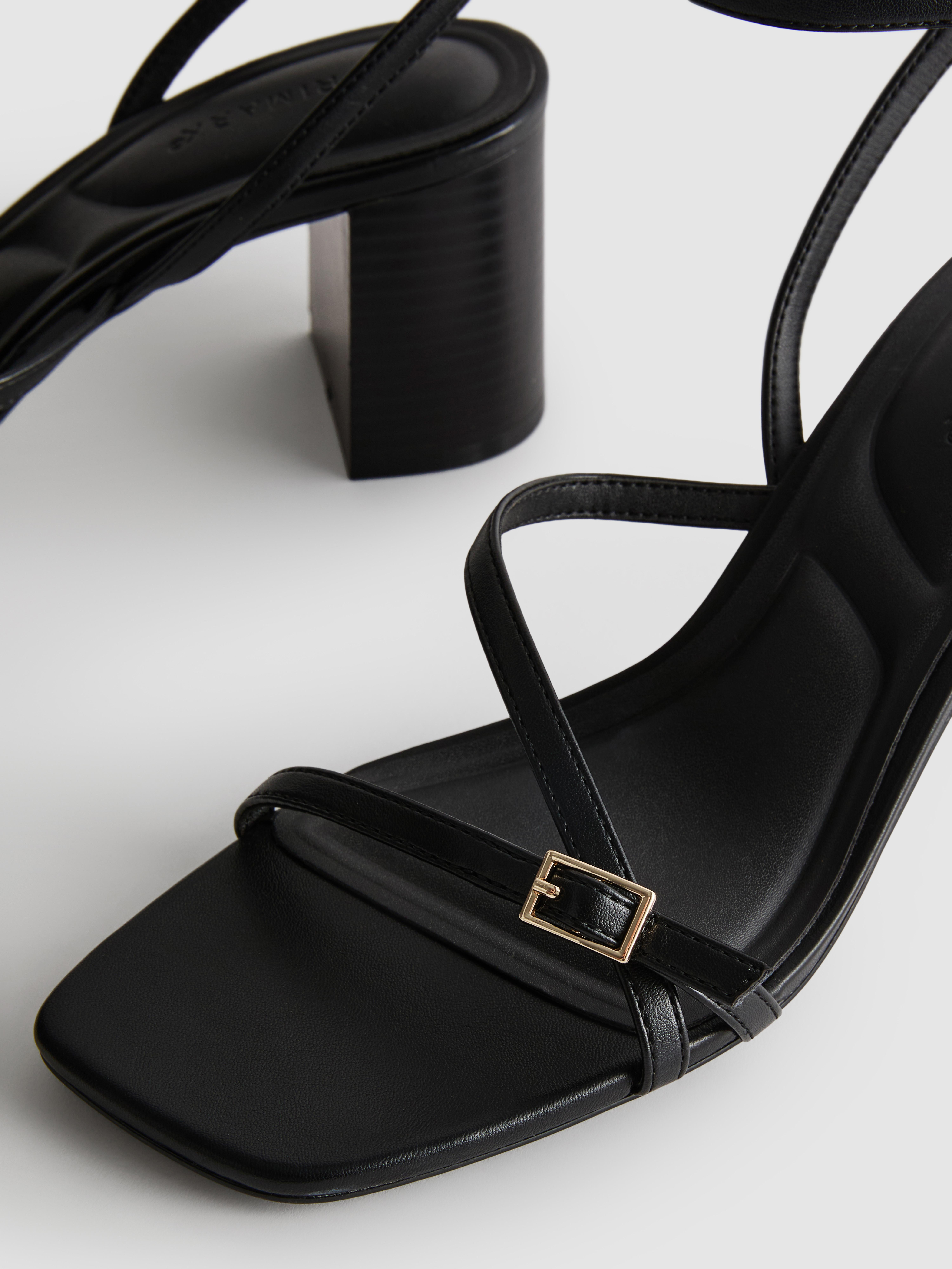 Womens Black Buckle Detail Block Heel Sandals | Primark