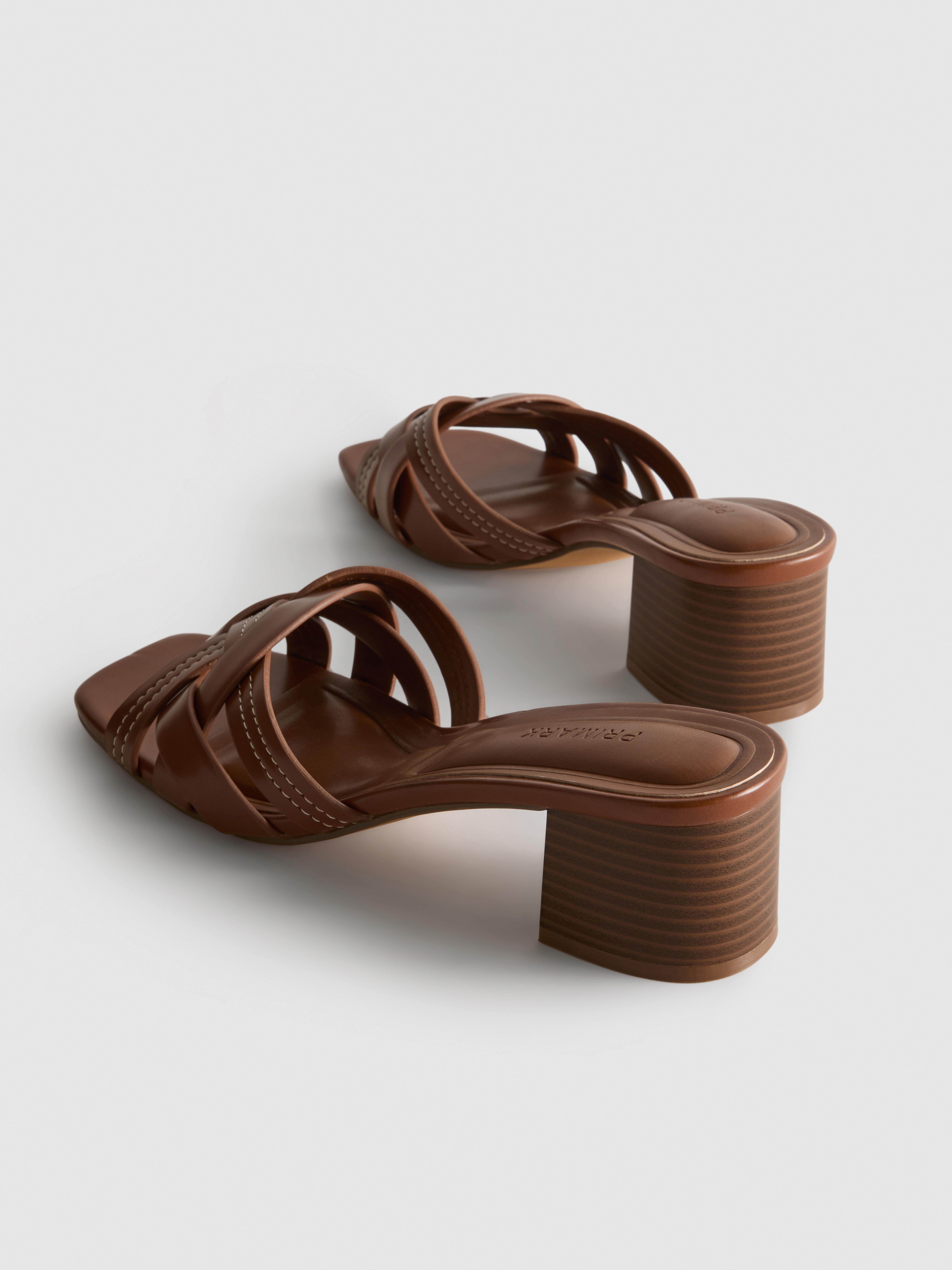 Womens Tan Faux Leather Weave Block Heel Mules | Primark