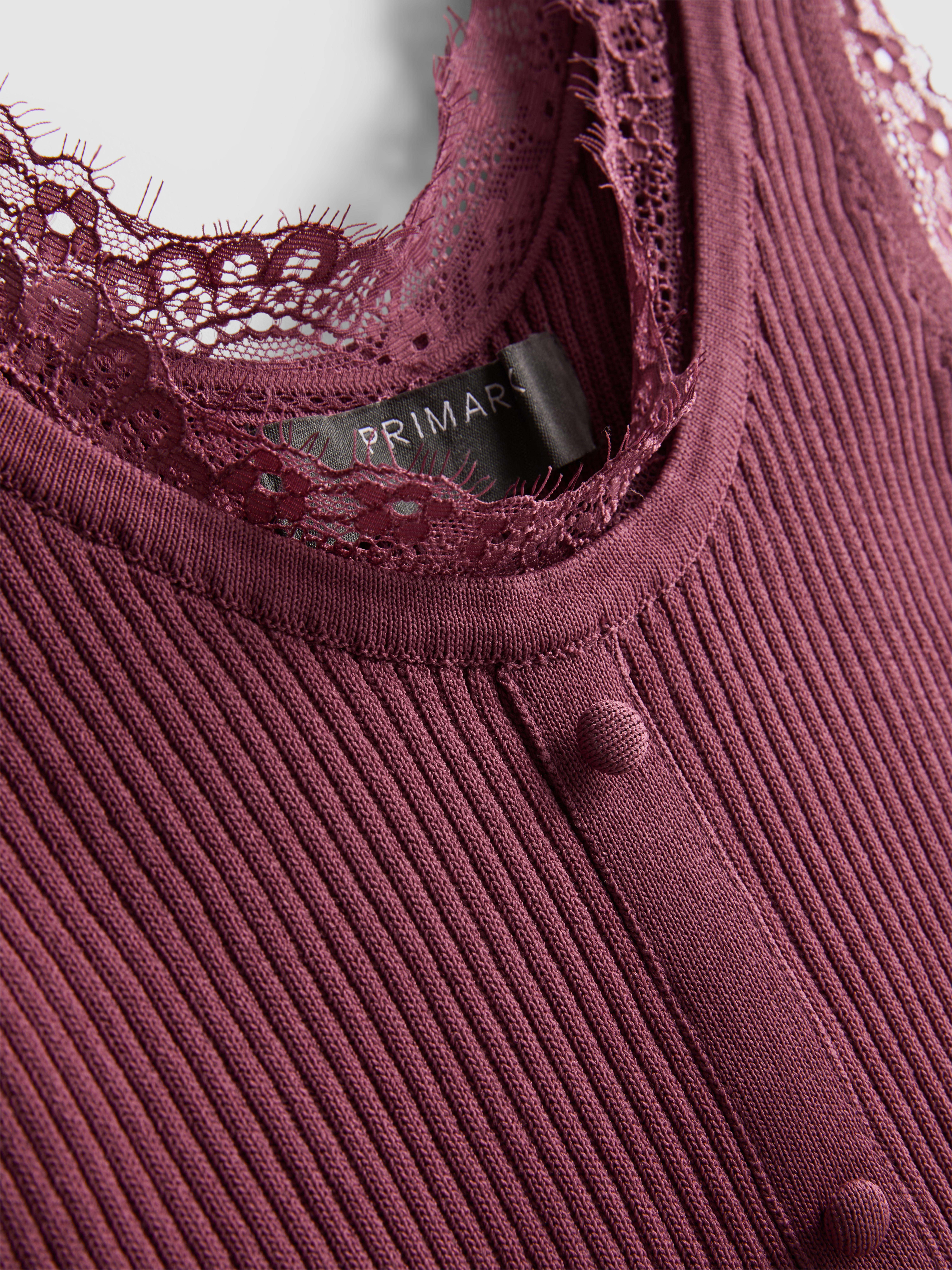 Womens Maroon Lace Trim Ribbed Tank Top | Primark