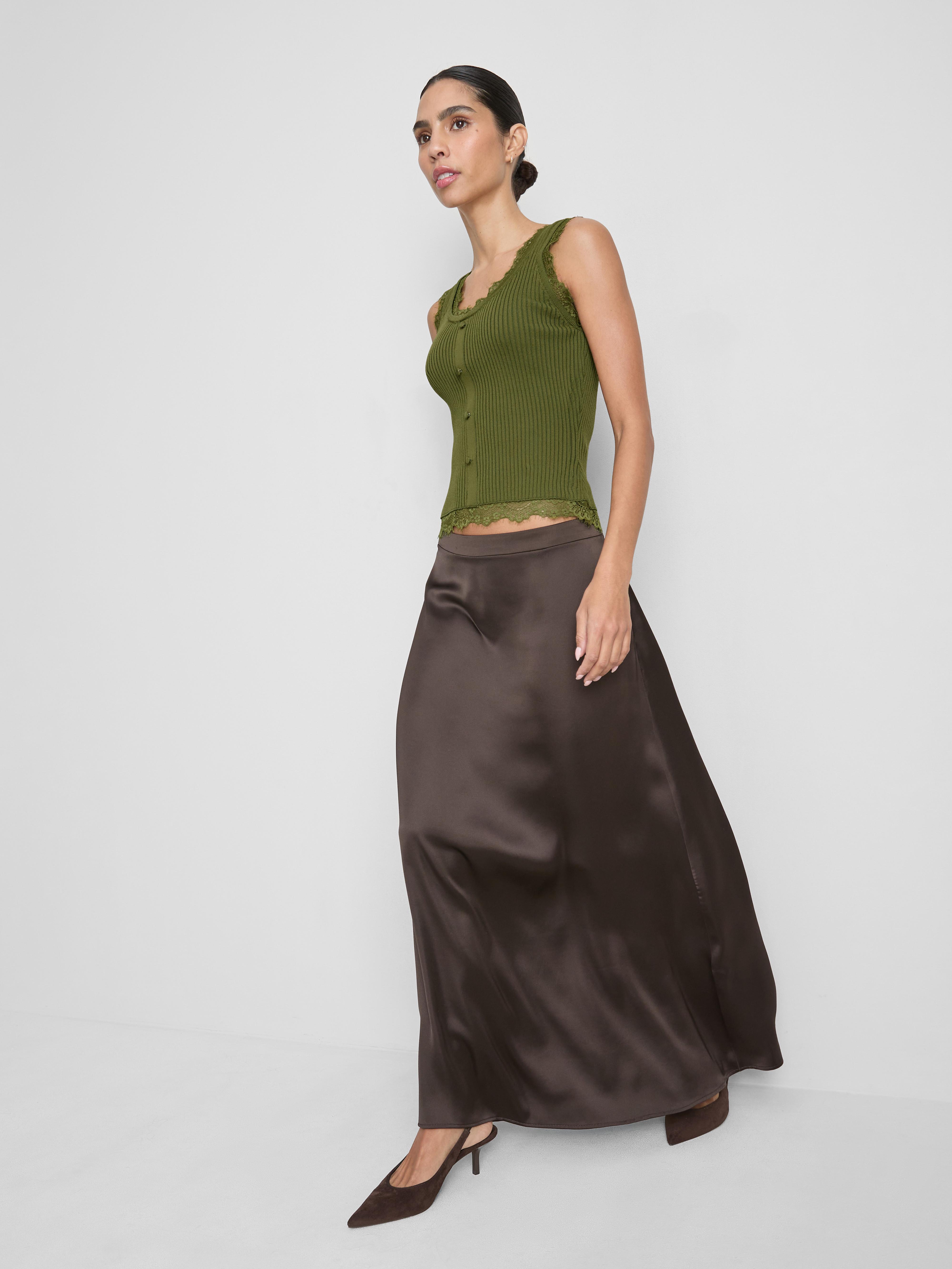 Womens Khaki Lace Trim Ribbed Tank Top | Primark