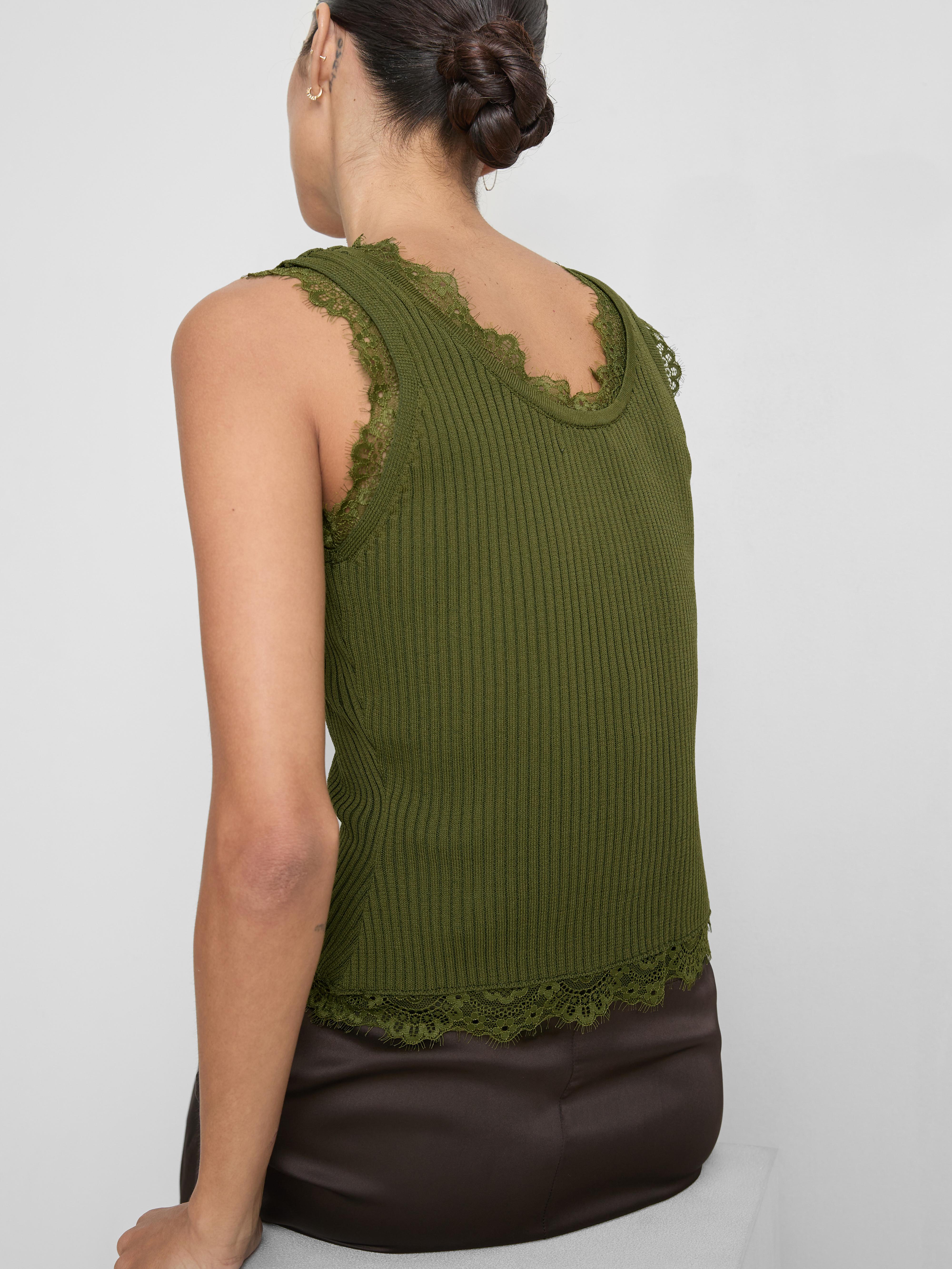 Womens Khaki Lace Trim Ribbed Tank Top | Primark