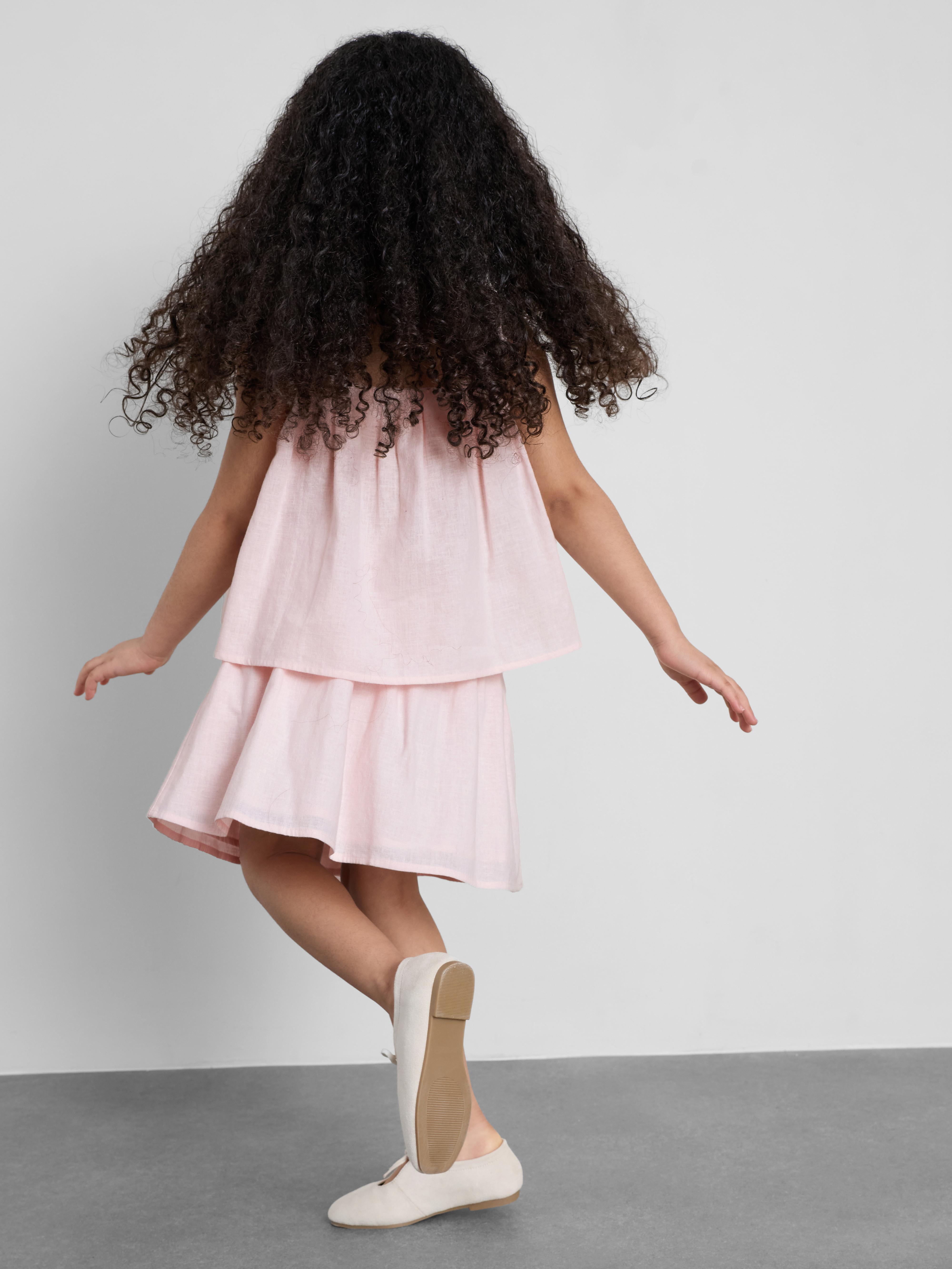 Girls Pink 1.5-12yrs | The Edit Linen Mix Floral Appliqué Top and Skirt ...