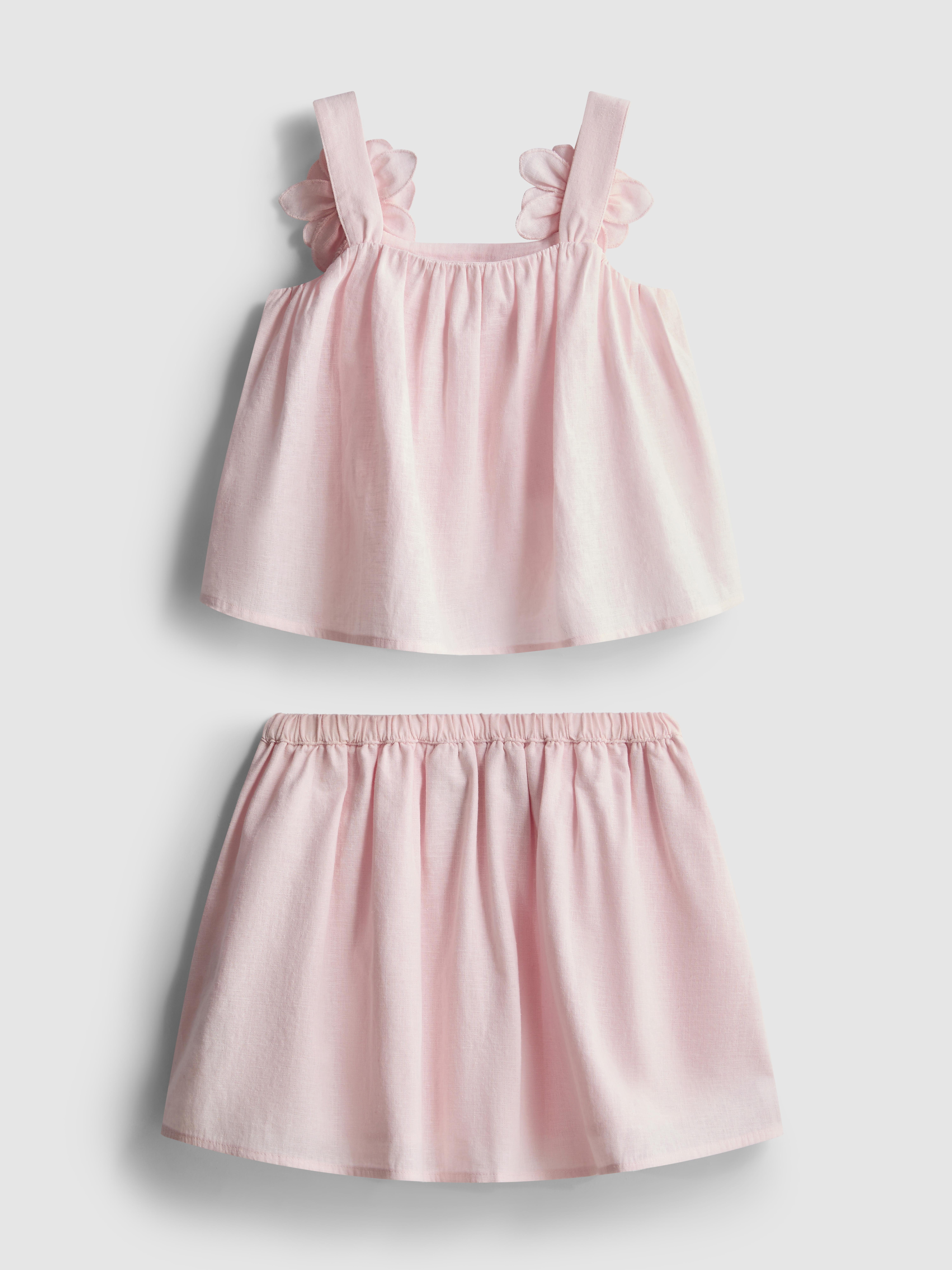 Girls Pink 1.5-12yrs | The Edit Linen Mix Floral Appliqué Top and Skirt ...