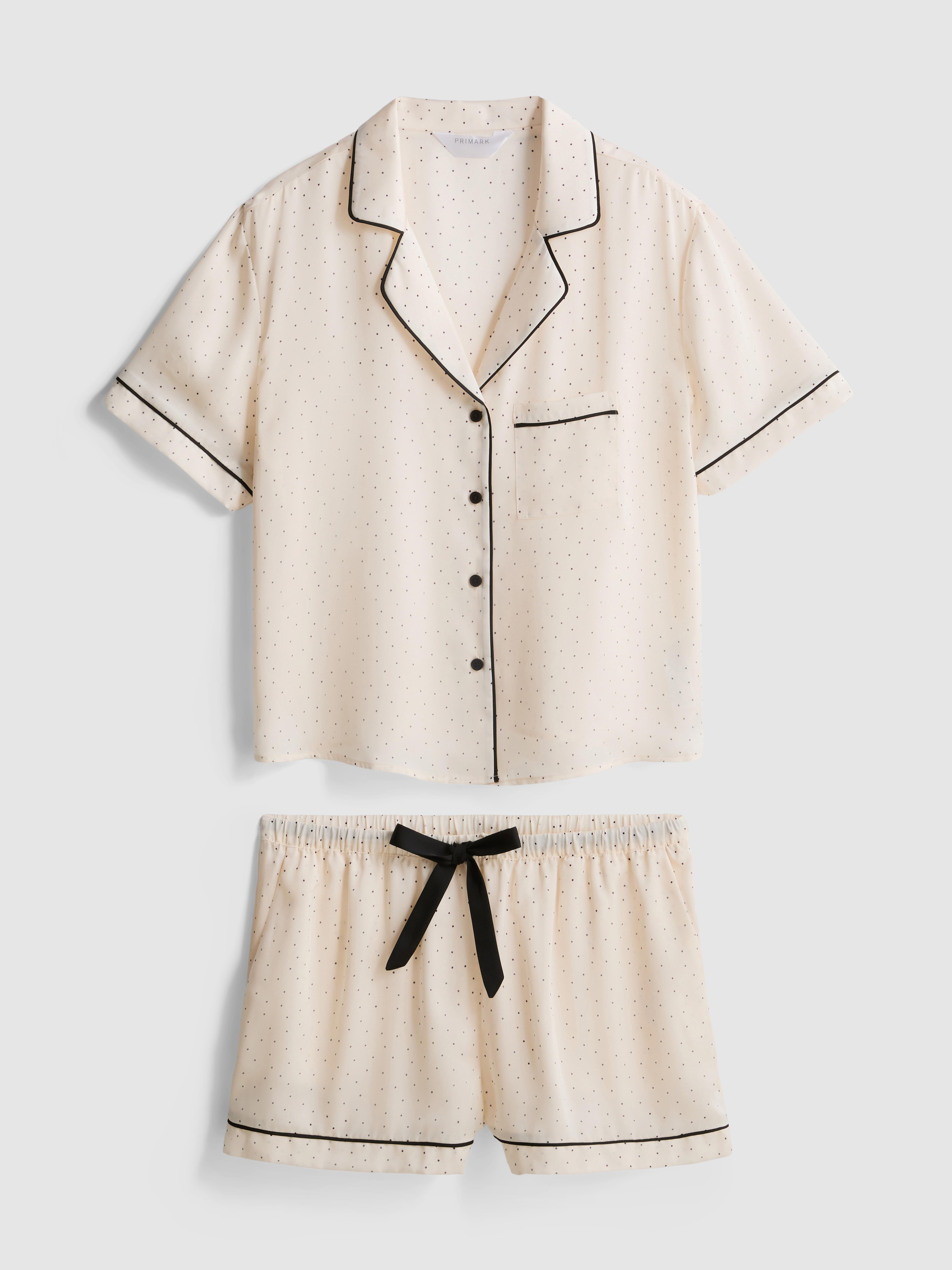 Womens White/Black Satin Polka Dot Shorty Pyjamas | Primark