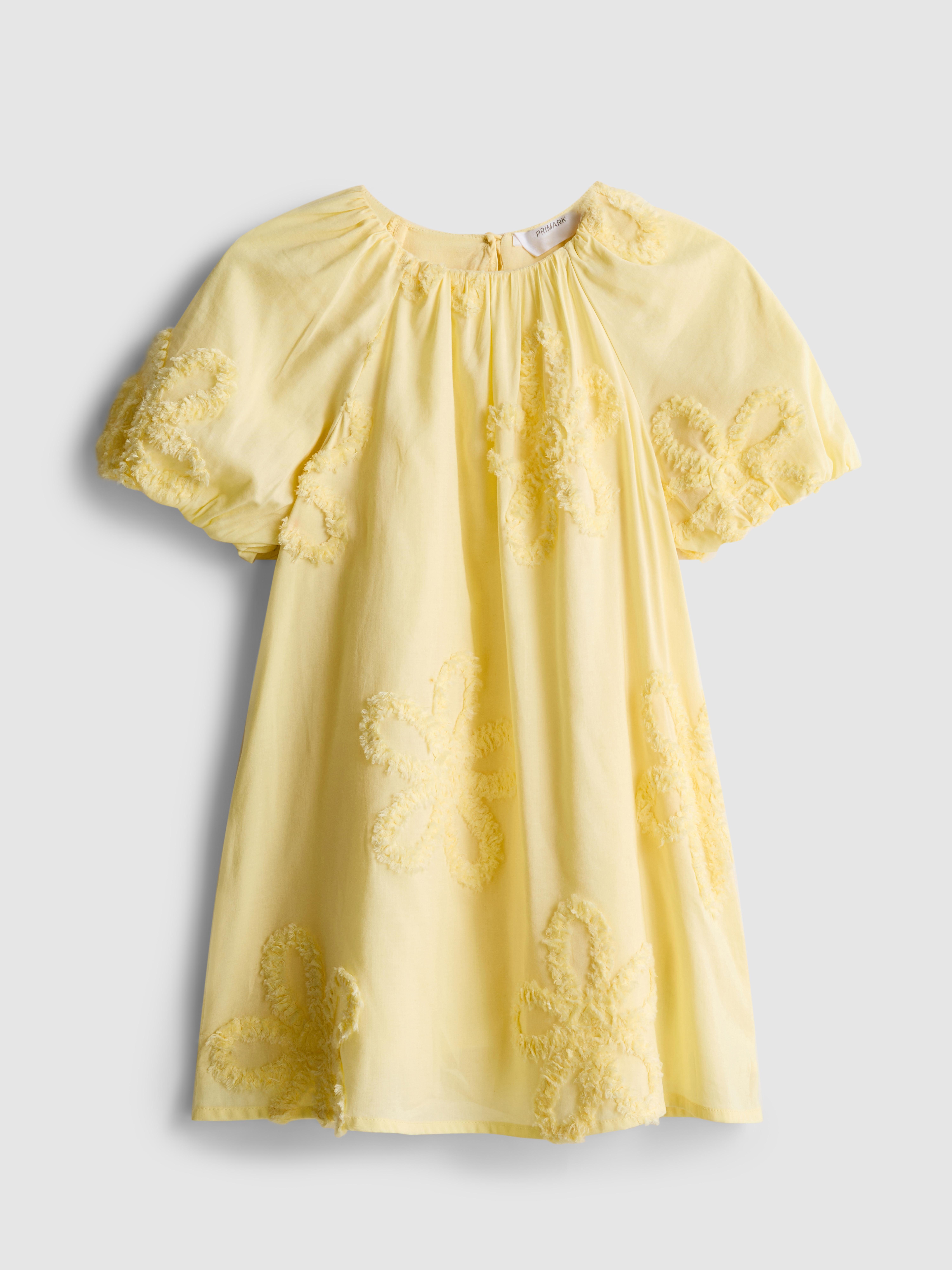 Girls Yellow 1.5-8yrs | Floral Appliqué Puff-Sleeve Dress | Primark