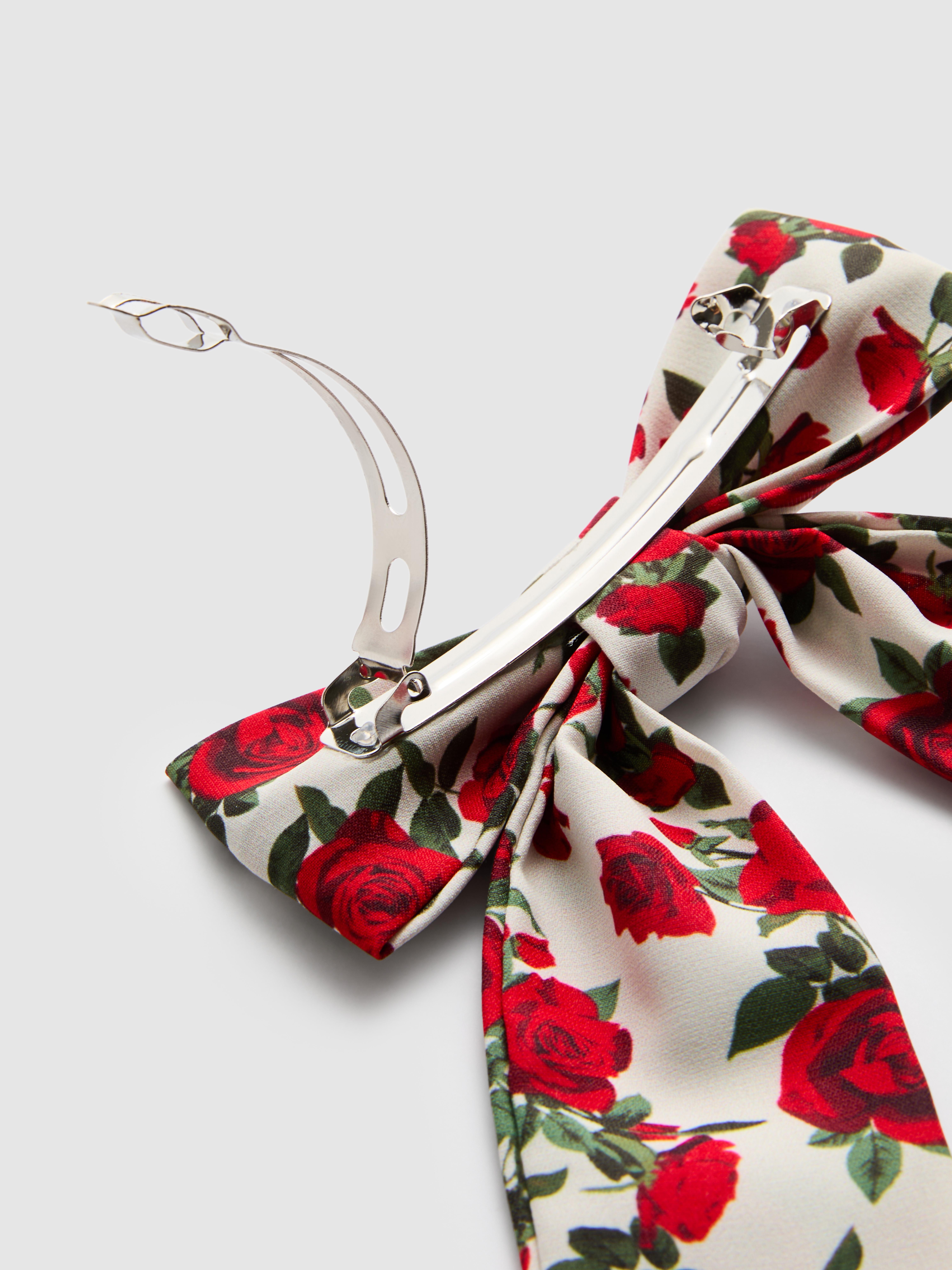 Womens Red Rose Print Bow Hair Clip | Primark