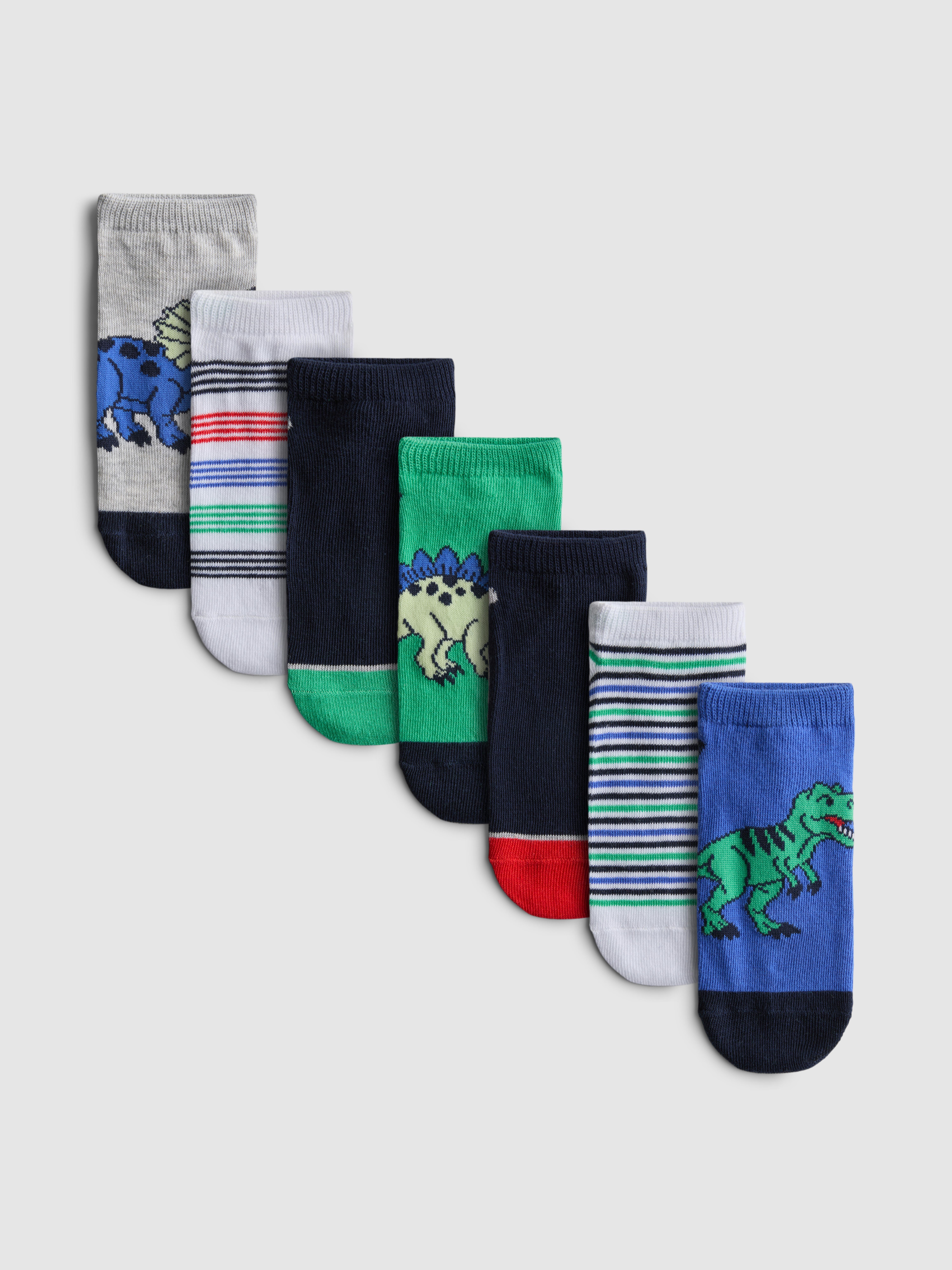 Boys Blue 7pk Cotton Rich Dinosaur Graphic Trainer Socks | Penneys