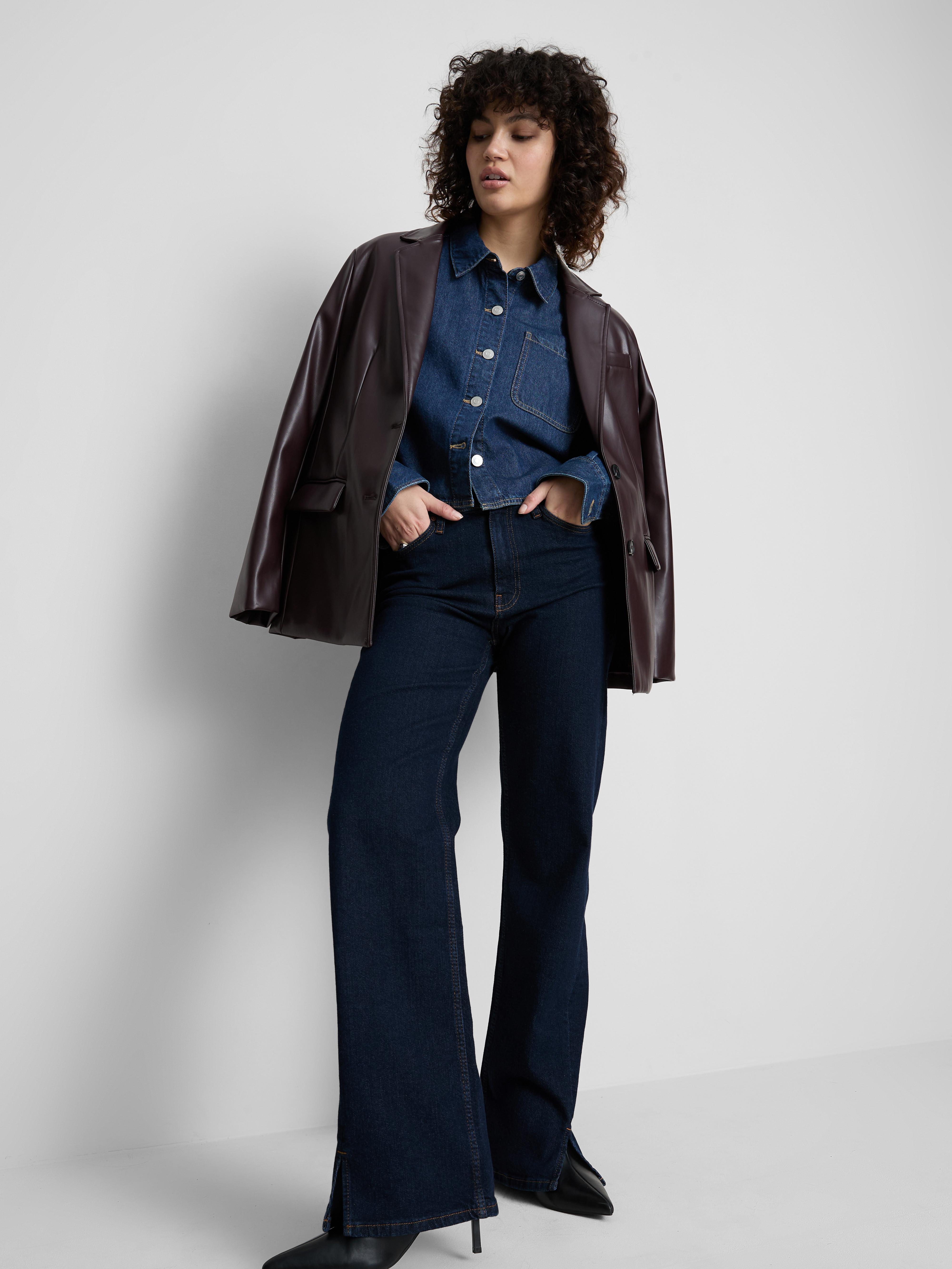 Középmagas derekú, trapézszárú farmer csavart szegéllyel - Indigókék ...