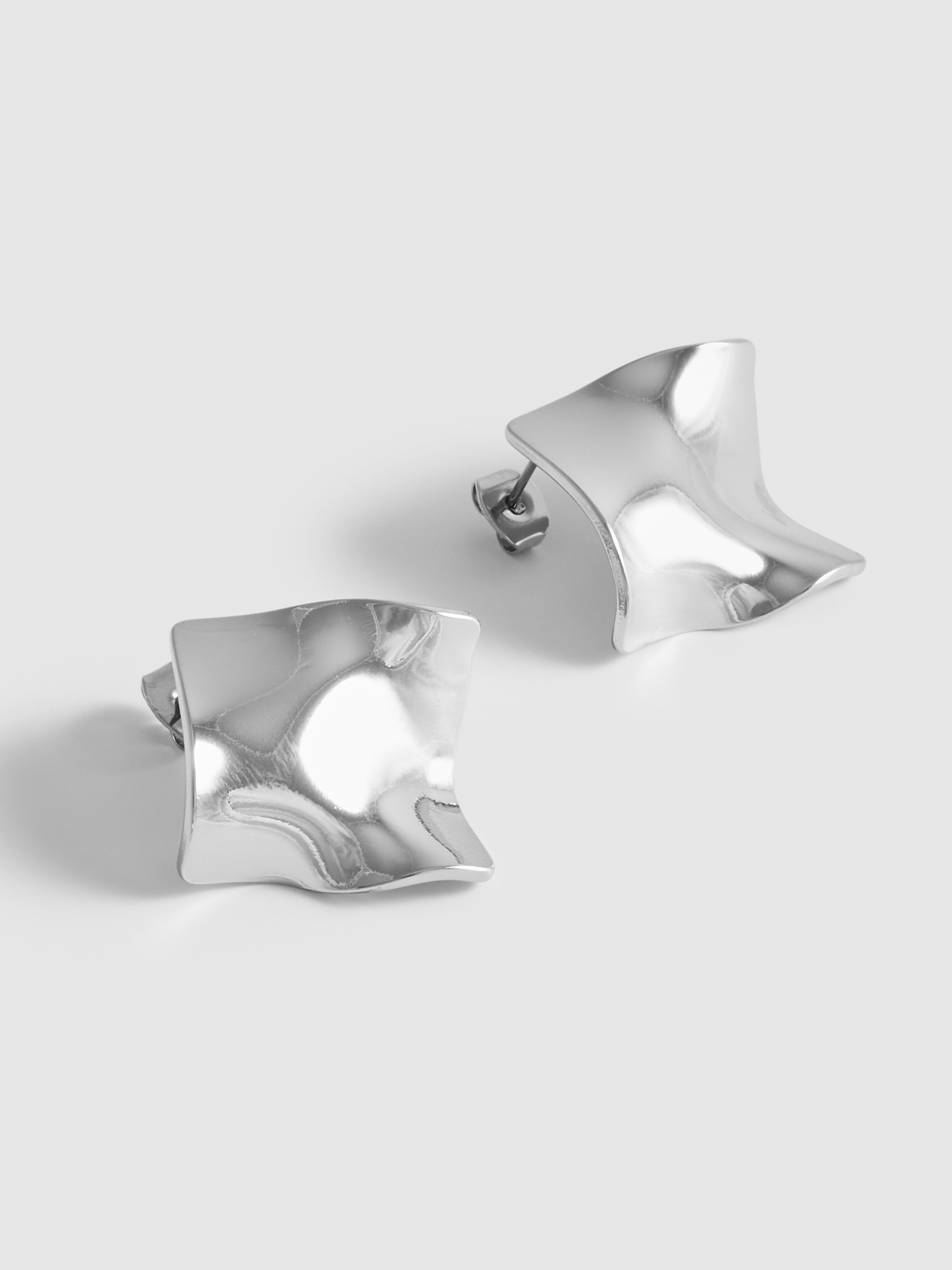 Women's Molten Metal Square Stud Earrings - White | Primark