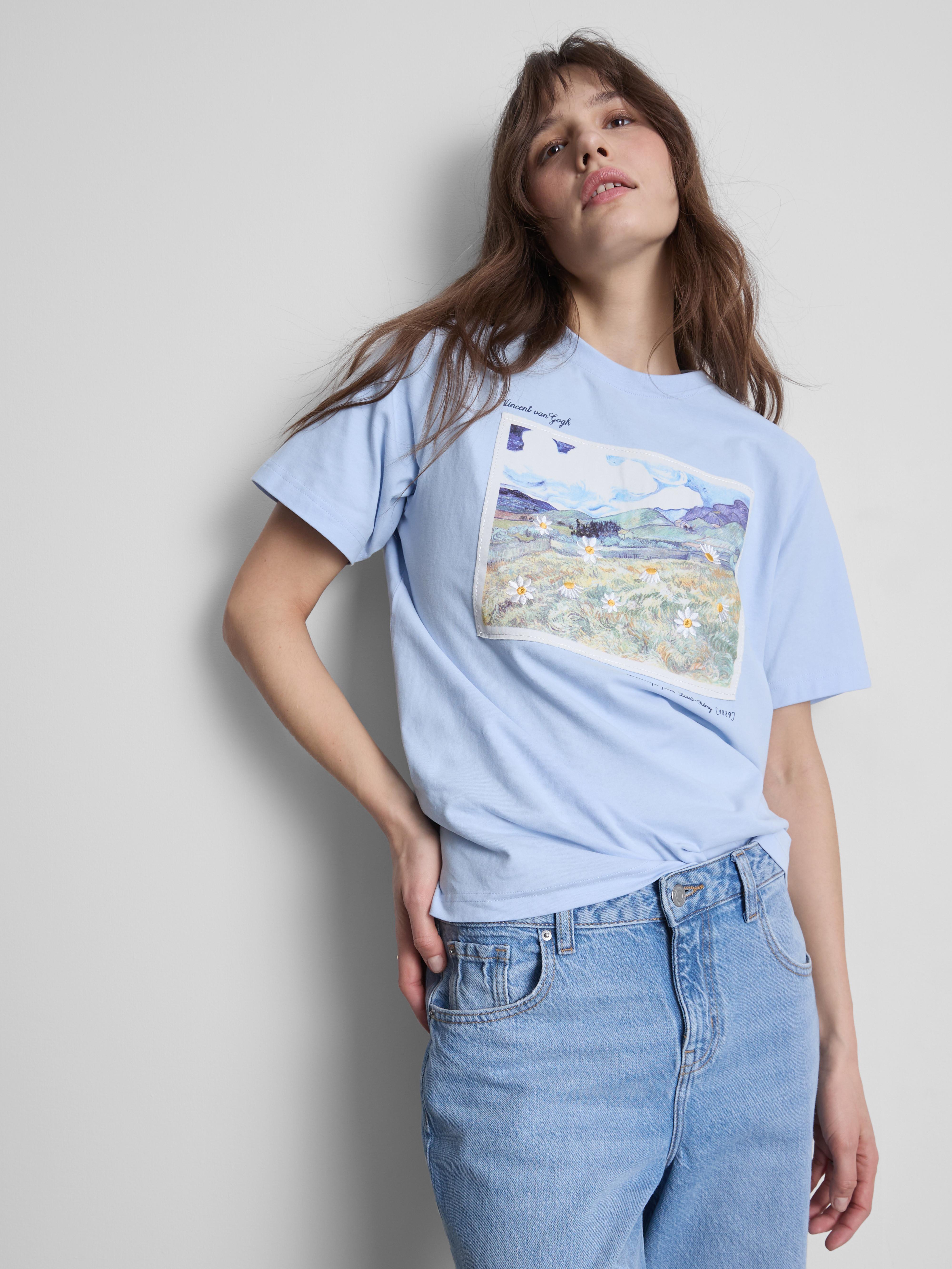Womens Blue Vincent van Gogh Landscape Art Cotton T-Shirt | Primark