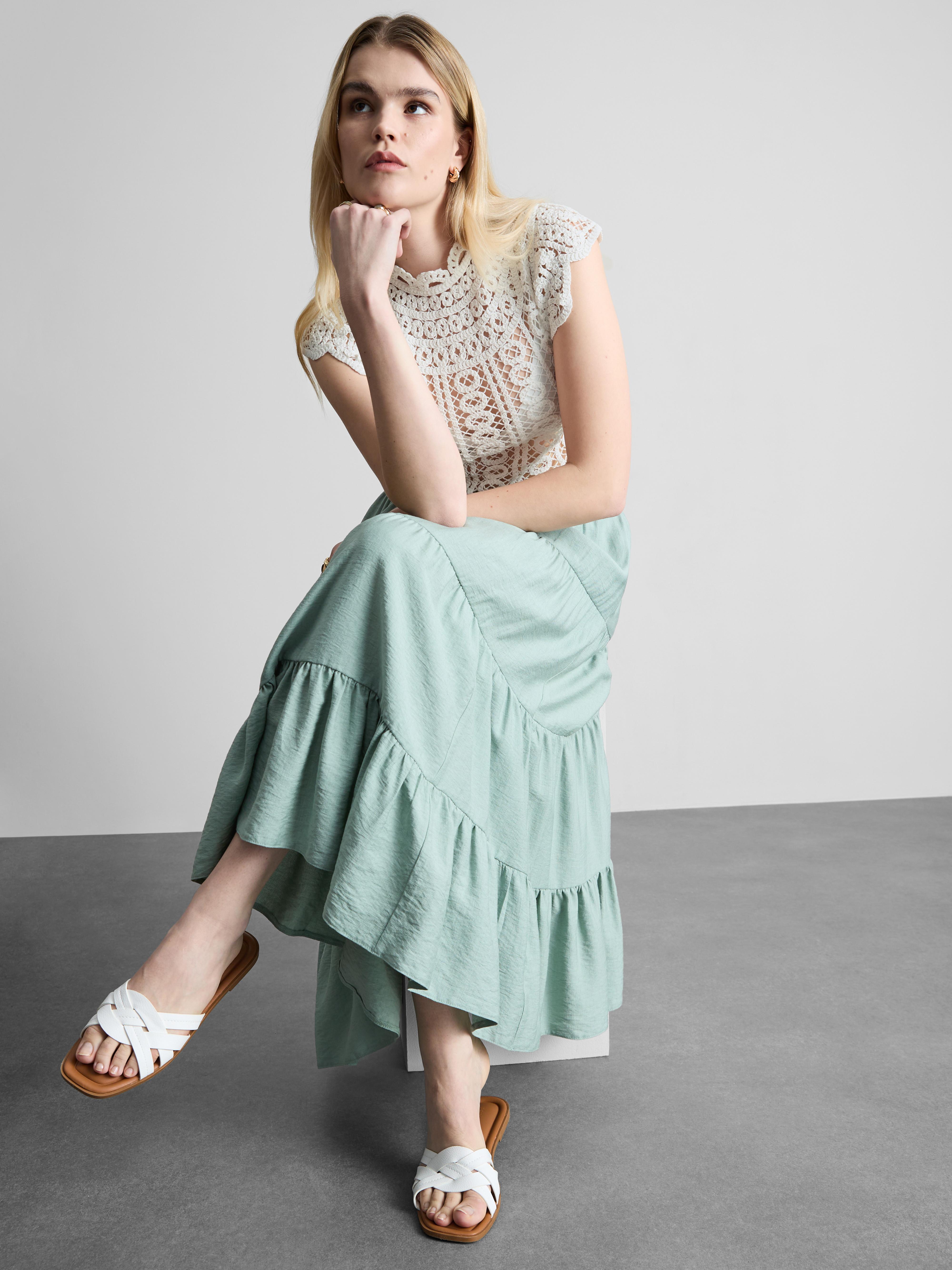 Womens White High Neck Flutter Sleeve Crochet Top | Primark