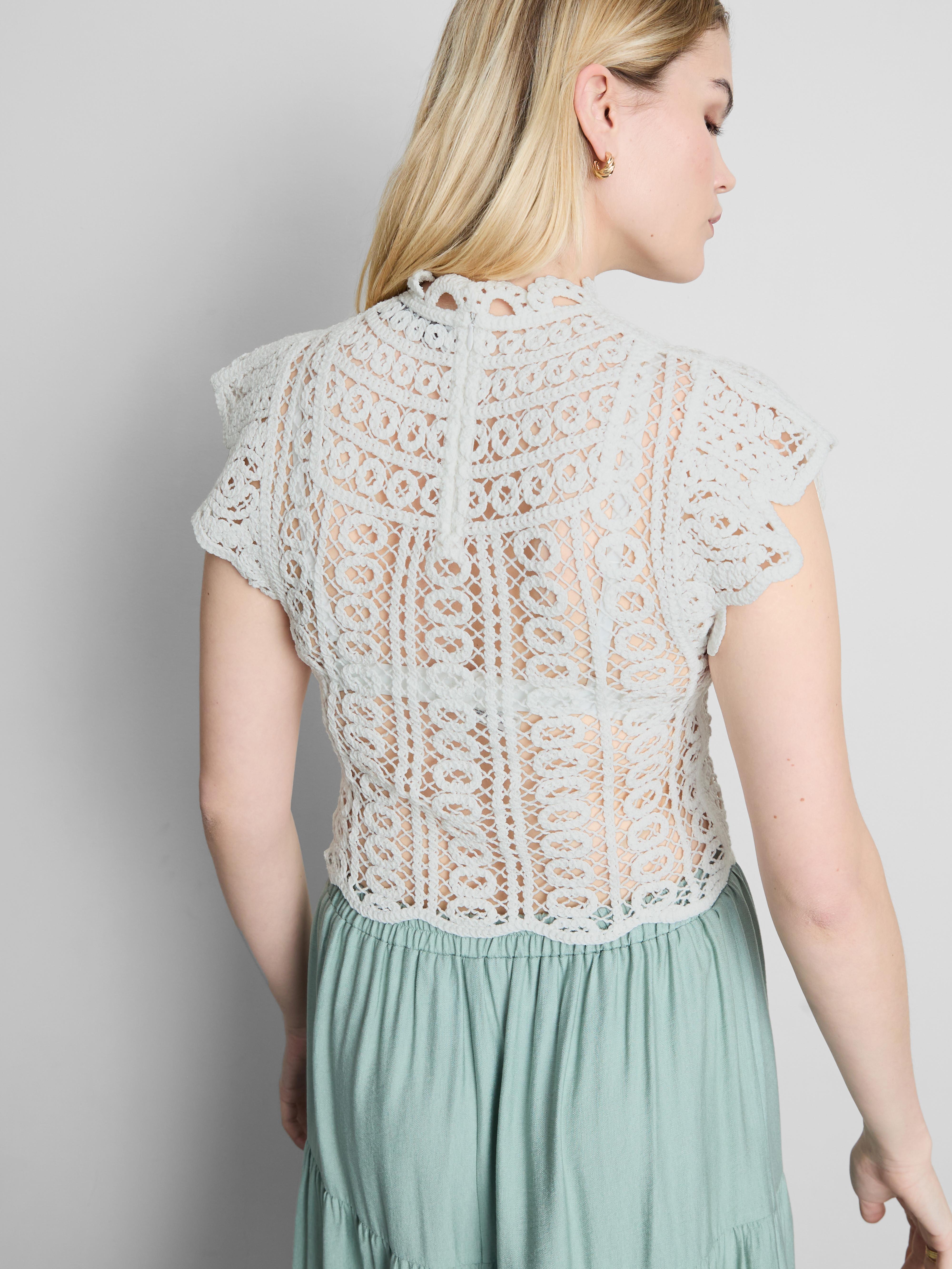 Womens White High Neck Flutter Sleeve Crochet Top | Primark